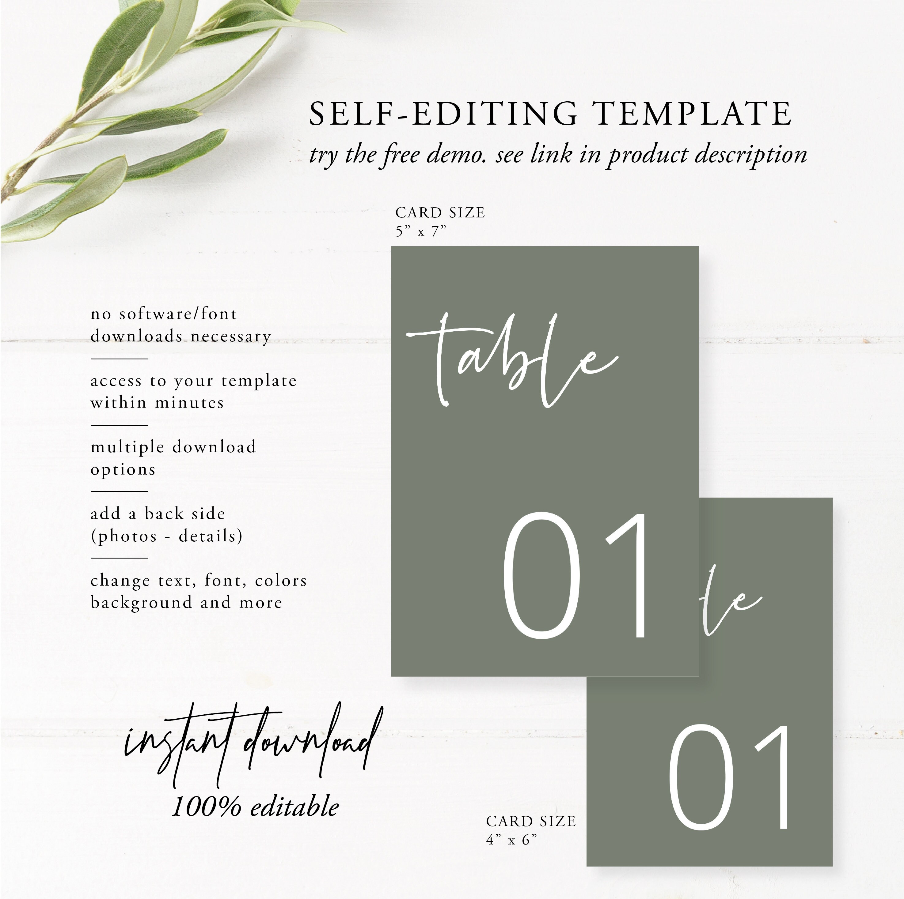 Boho Table Number Card Template, Sage Green Wedding, Wedding Table ...