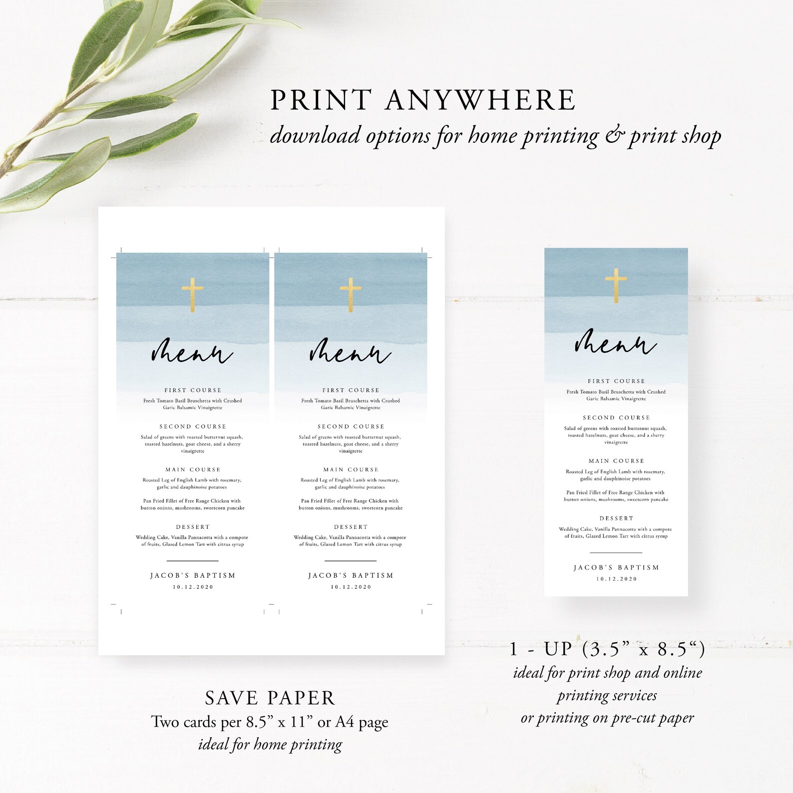 Watercolor Menu Baptism Template, Editable Baptism Menu, Printable Menu ...