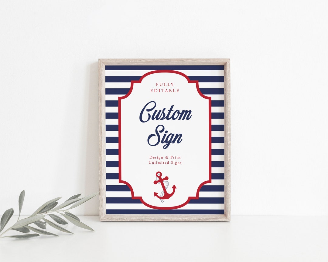Nautical Custom Signs, Nautical Baby Shower, Anchor Navy & Red Shower ...