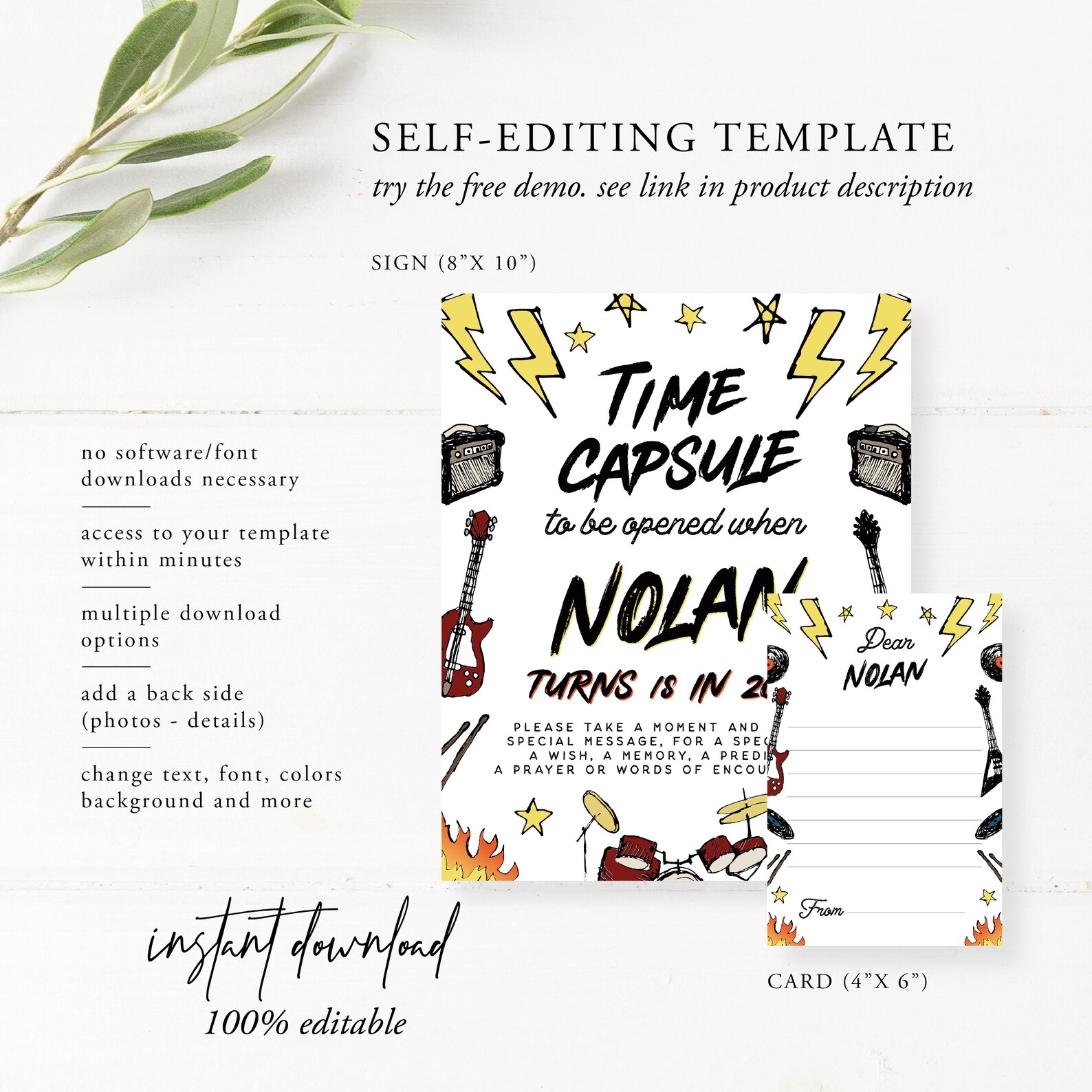 Rock and Roll Time Capsule Sign and With Matching Printable Message ...