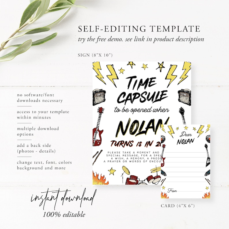Rock and Roll Time Capsule Sign and With Matching Printable Message ...