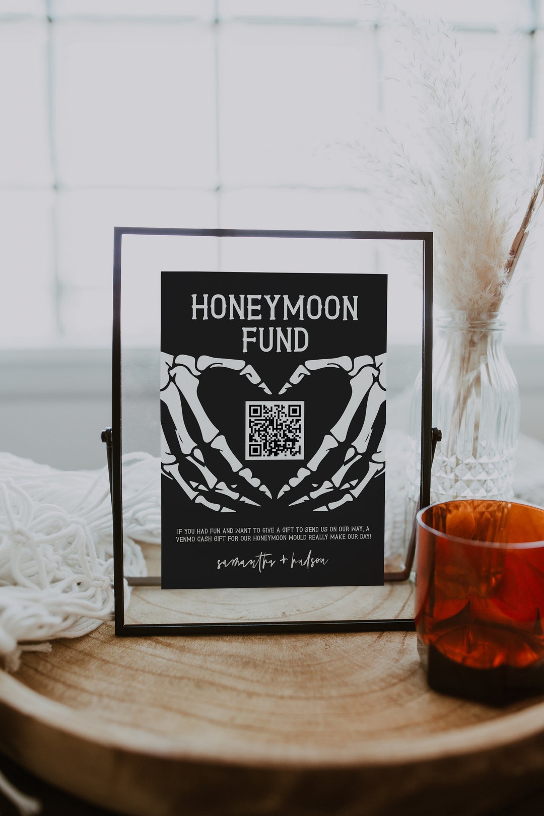 Honeymoon Fund QR Code, Skeleton Wedding Honeymoon Fund, Editable ...