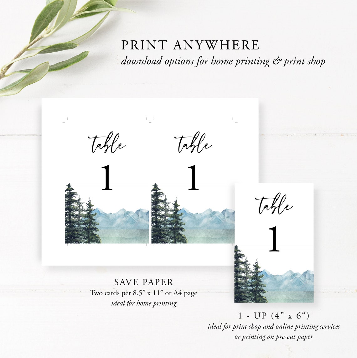 Mountain Table Number Cards Printable Mountain Pine Wedding - Etsy