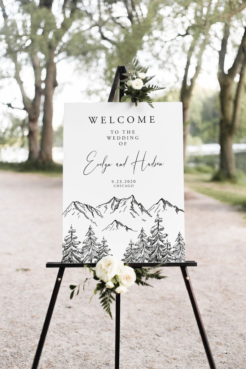 Mountain Welcome Sign Woodland Printable Wedding Rustic | Etsy