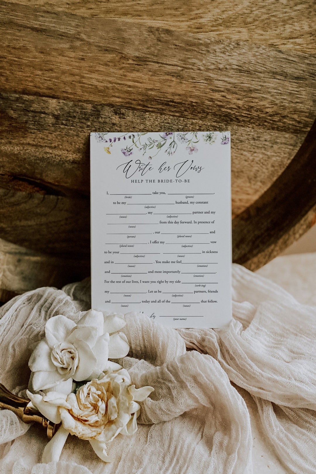 Wedding Vows Mad Lib, Write Her Vows, Funny Bridal Shower Game ...