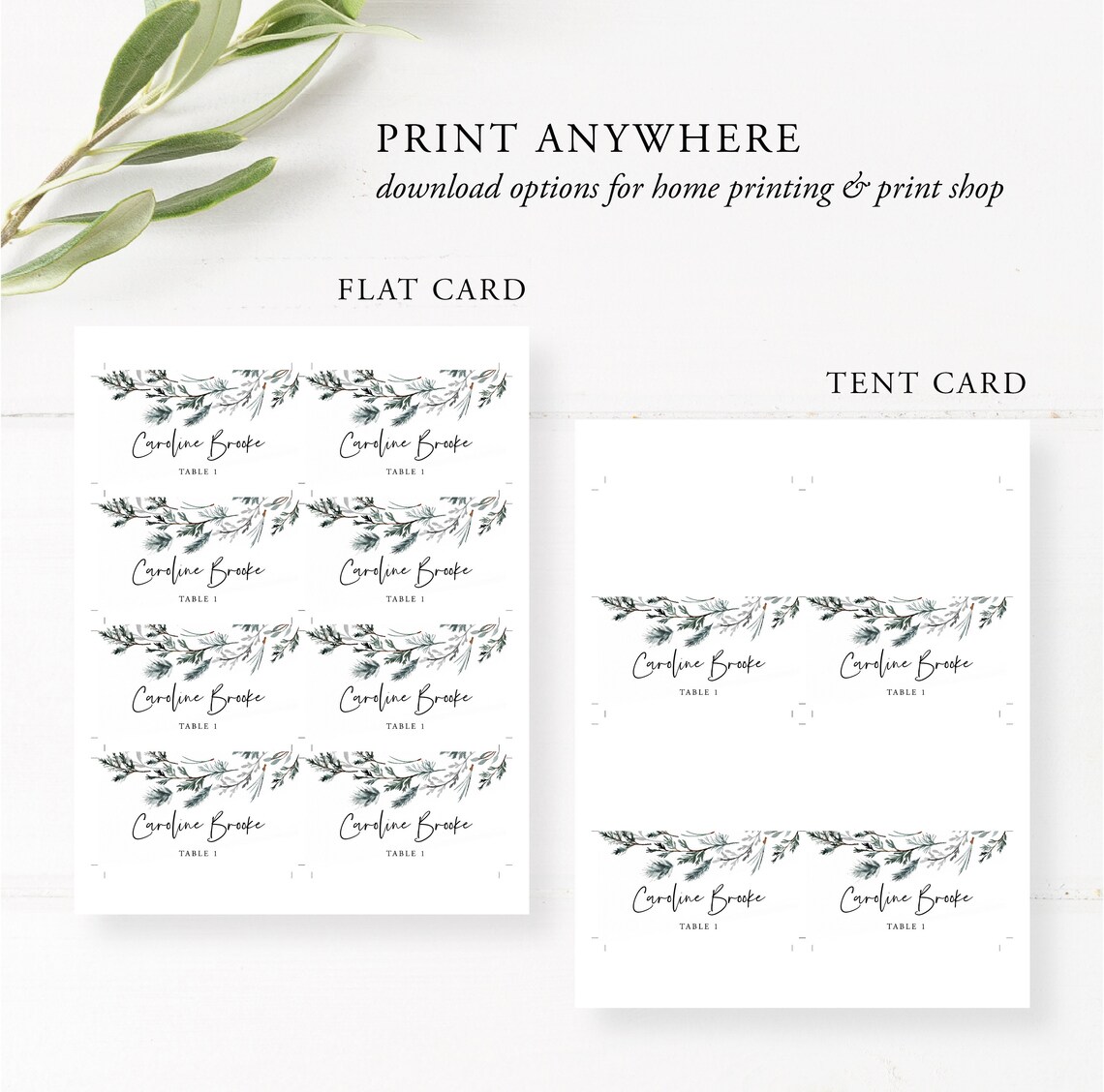 Winter Place Card Template Printable Place Cards Winter Pine | Etsy