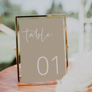 Boho Table Number Card Template, Beige Earth Tone Cream Taupe, Wedding ...