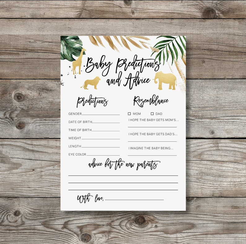 Safari Baby Predictions and Advice Card Printable Safari - Etsy