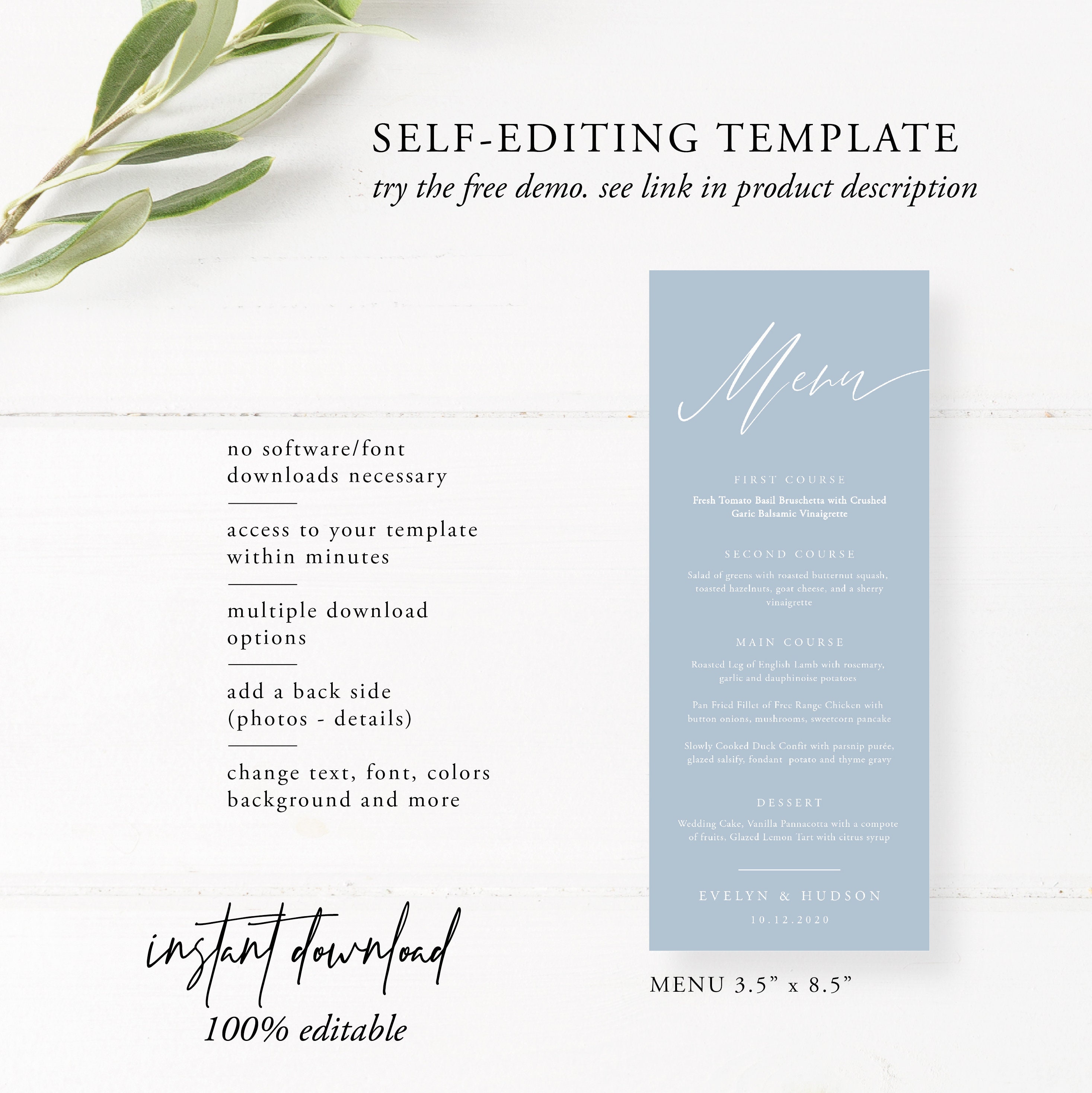 Dusty Blue Menu Template Blue Menu Modern Menu Printable - Etsy