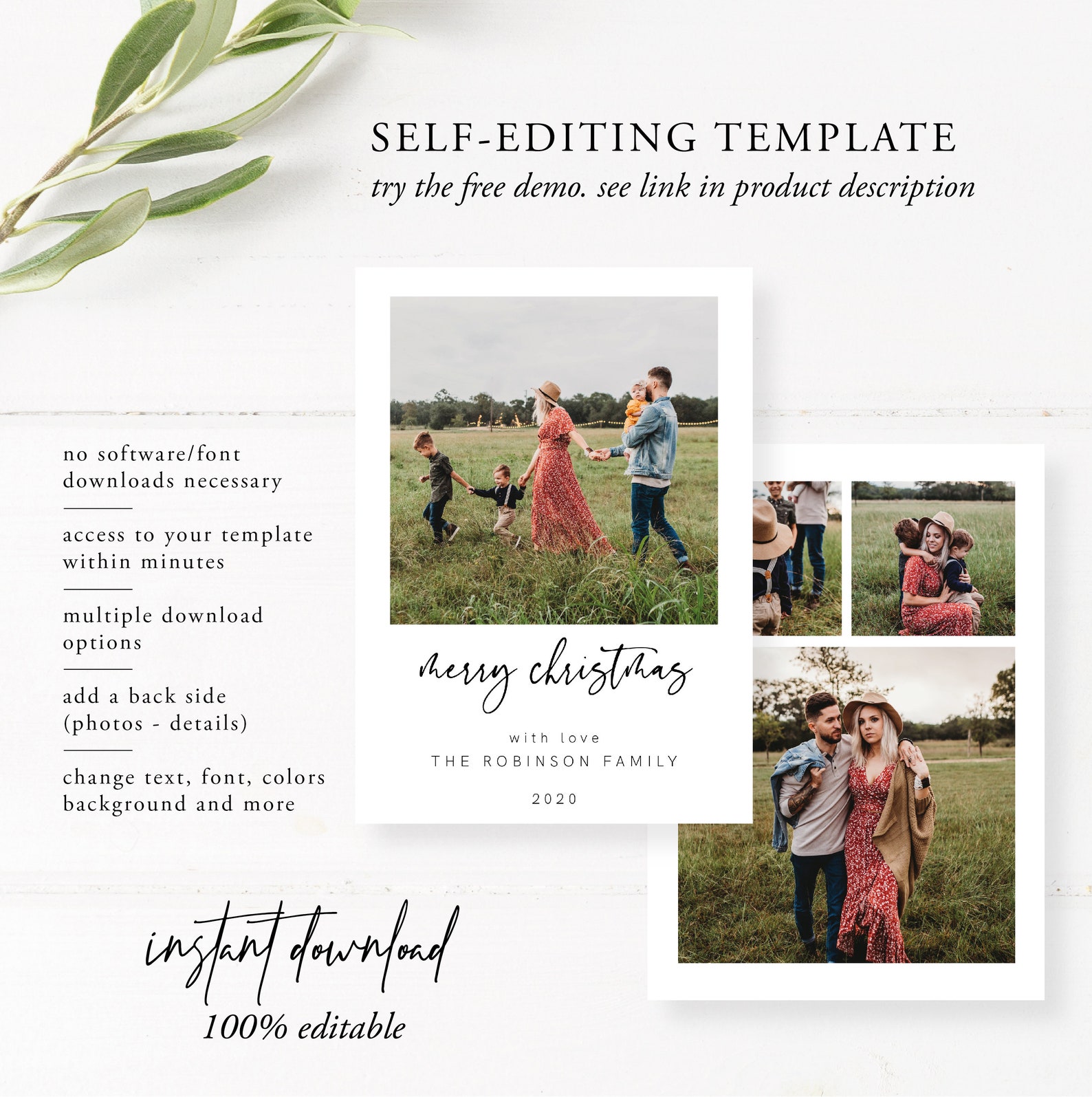 Merry Christmas Photo Card Portrait Christmas Card Minimal - Etsy