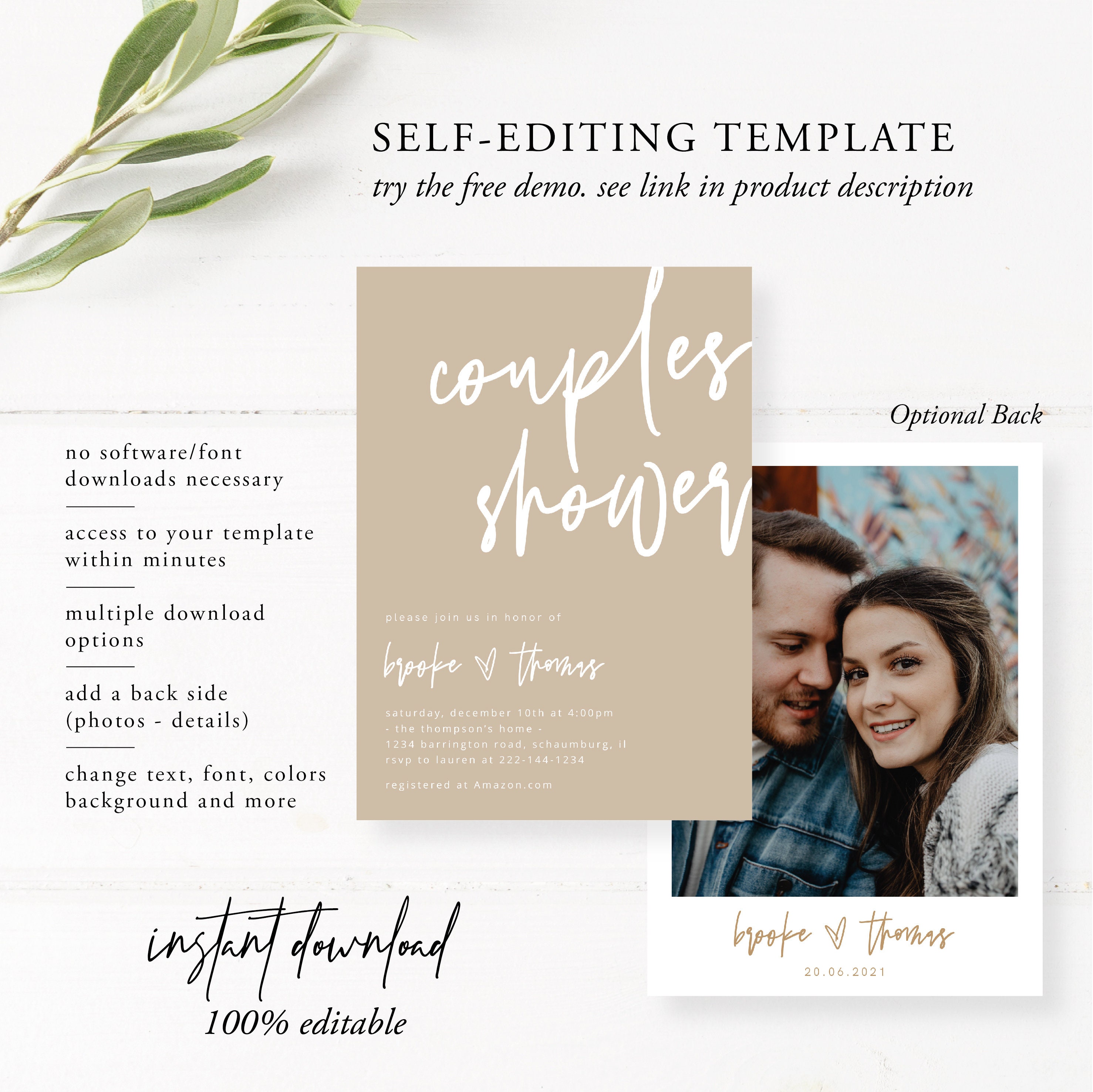 Modern Couple Shower Invitation Template Minimalist Couple - Etsy