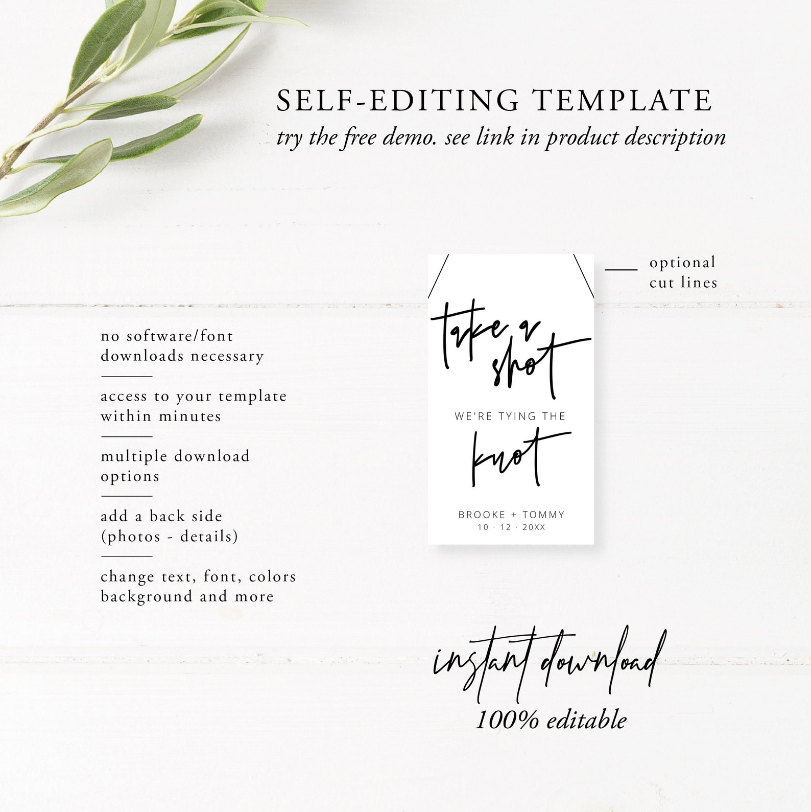 Take A Shot We're Tying the Knot Tag Template, Printable, Shot Bottle ...