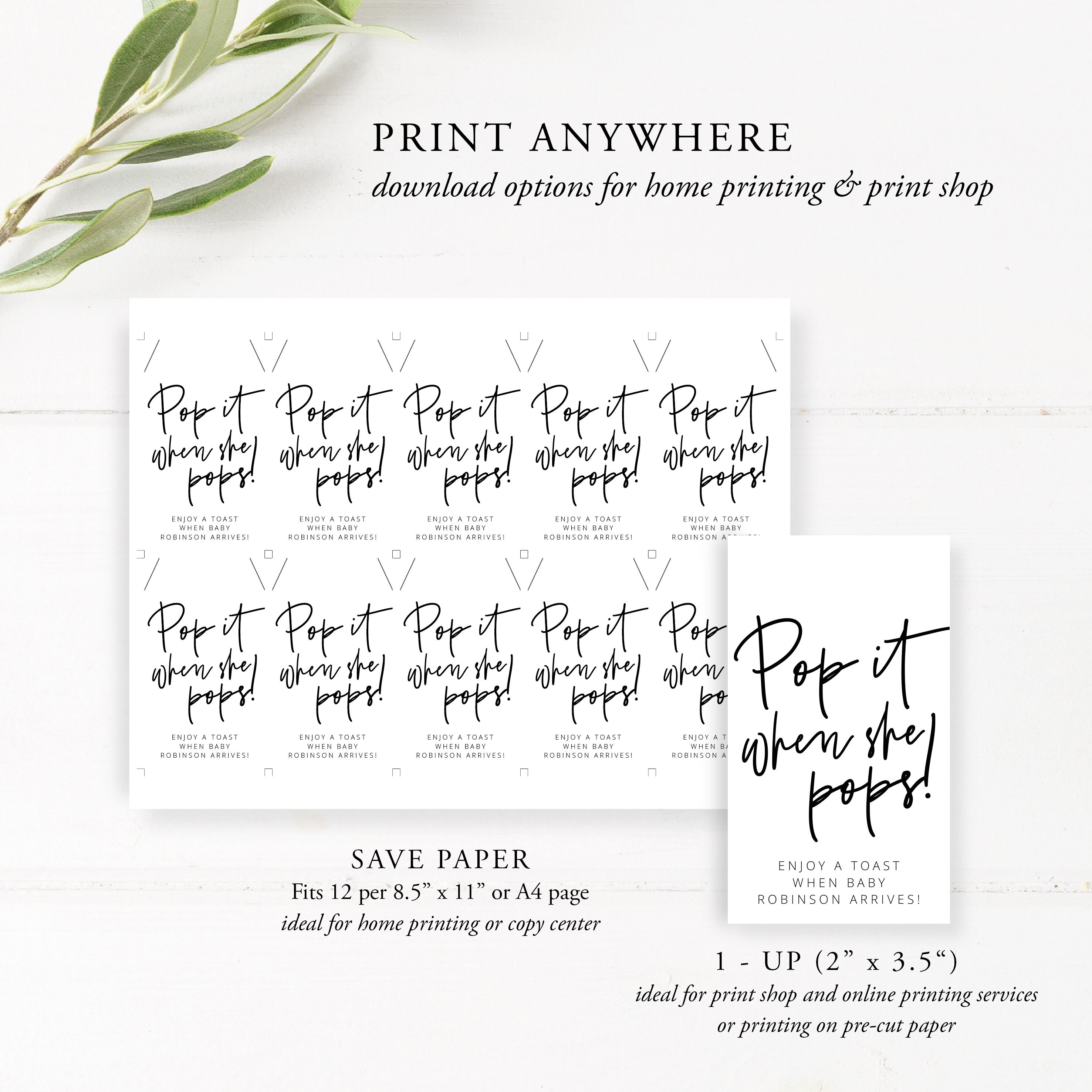 Pop It When She Pops Tag Template Printable Modern Baby - Etsy