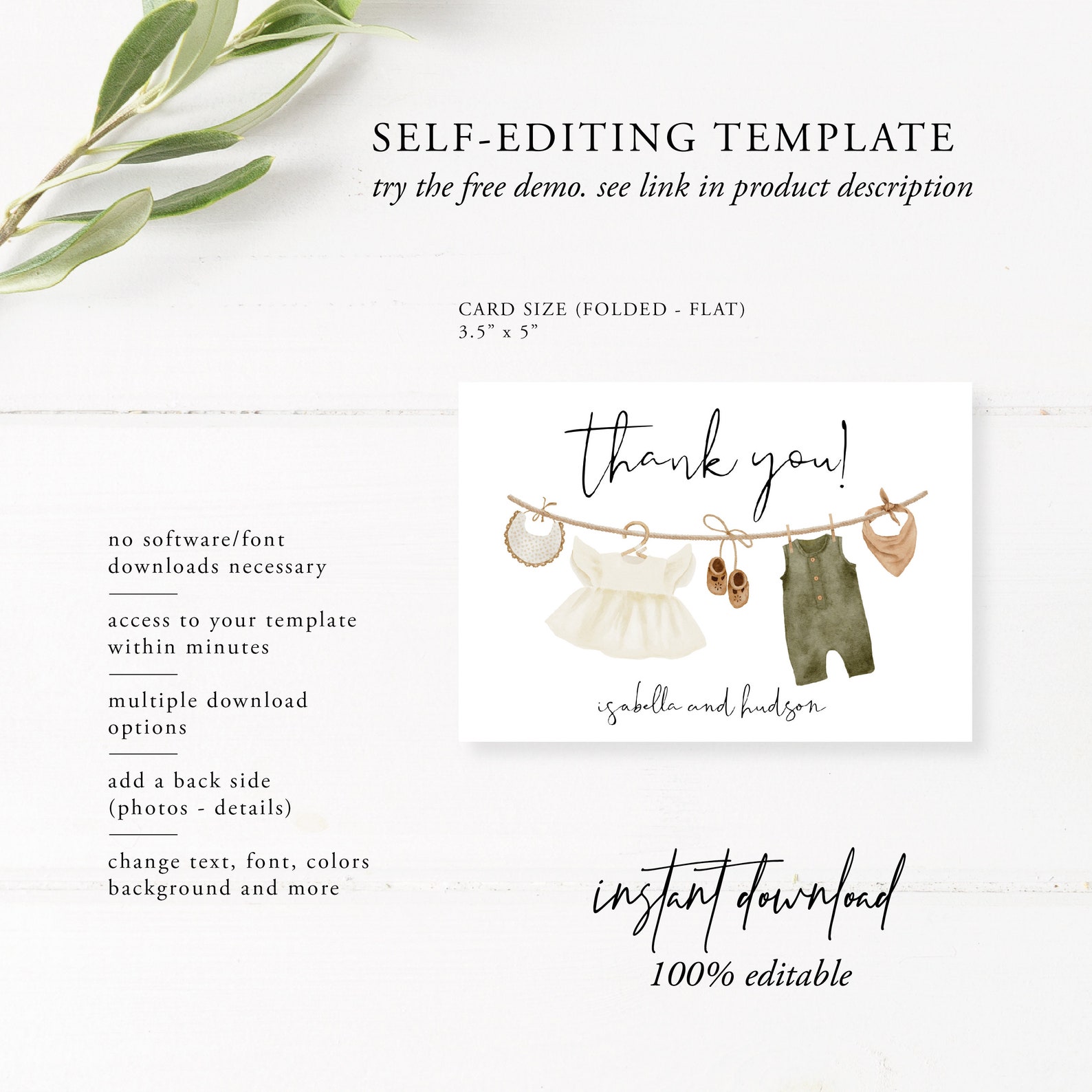 Baby Shower Thank You Card, Boho Baby Shower Thank You, Clothes Baby ...