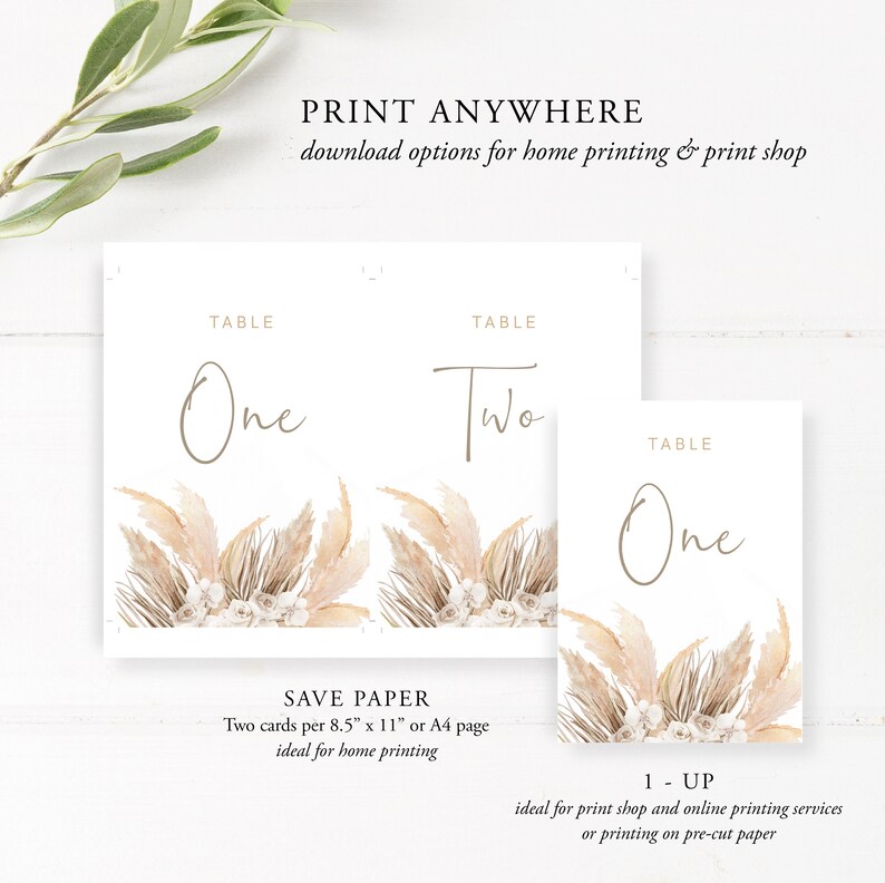 Pampas Table Number Card Template Boho Table Number Desert - Etsy