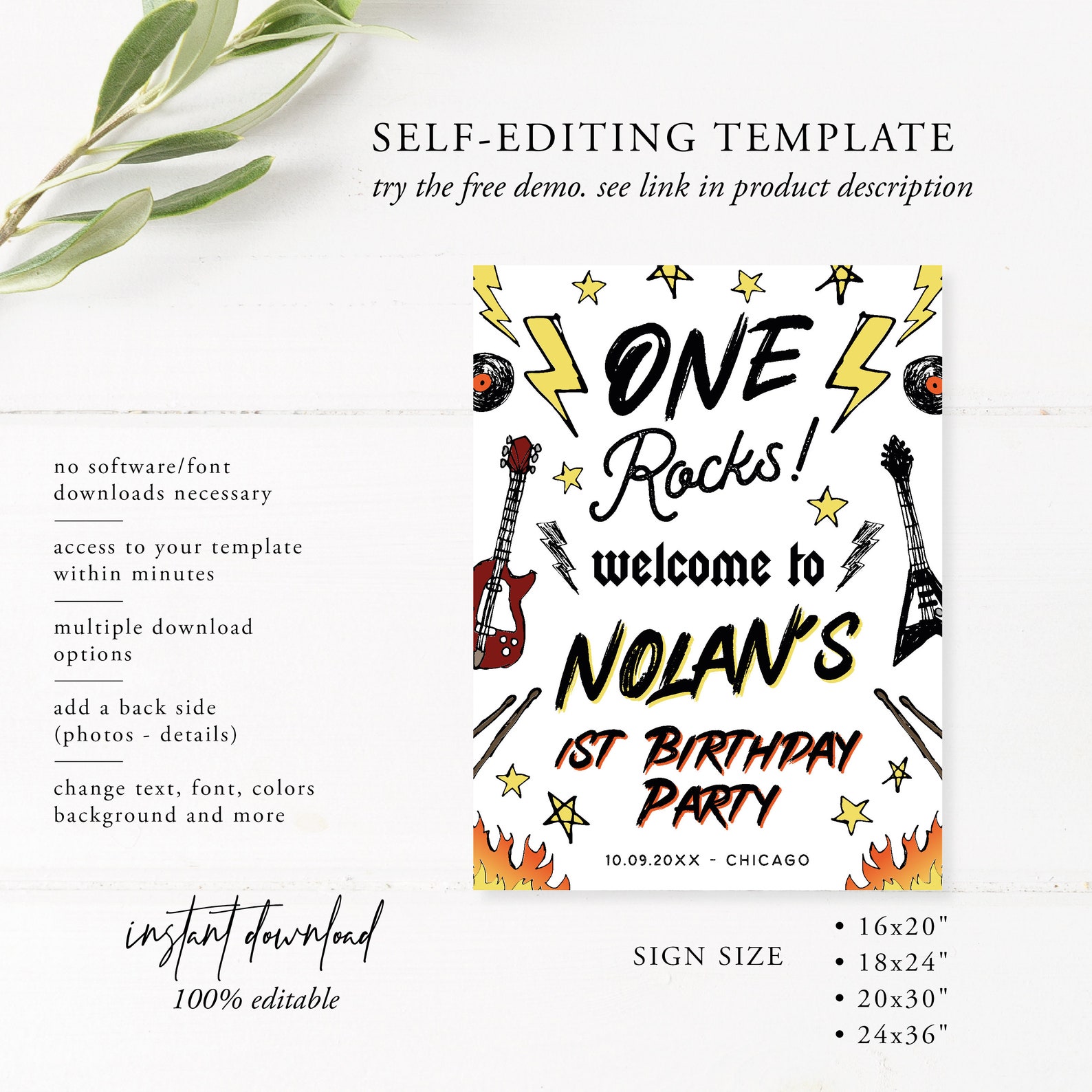 Rock and Roll 1st Birthday Welcome Sign Template, Boy Birthday, Rocked ...