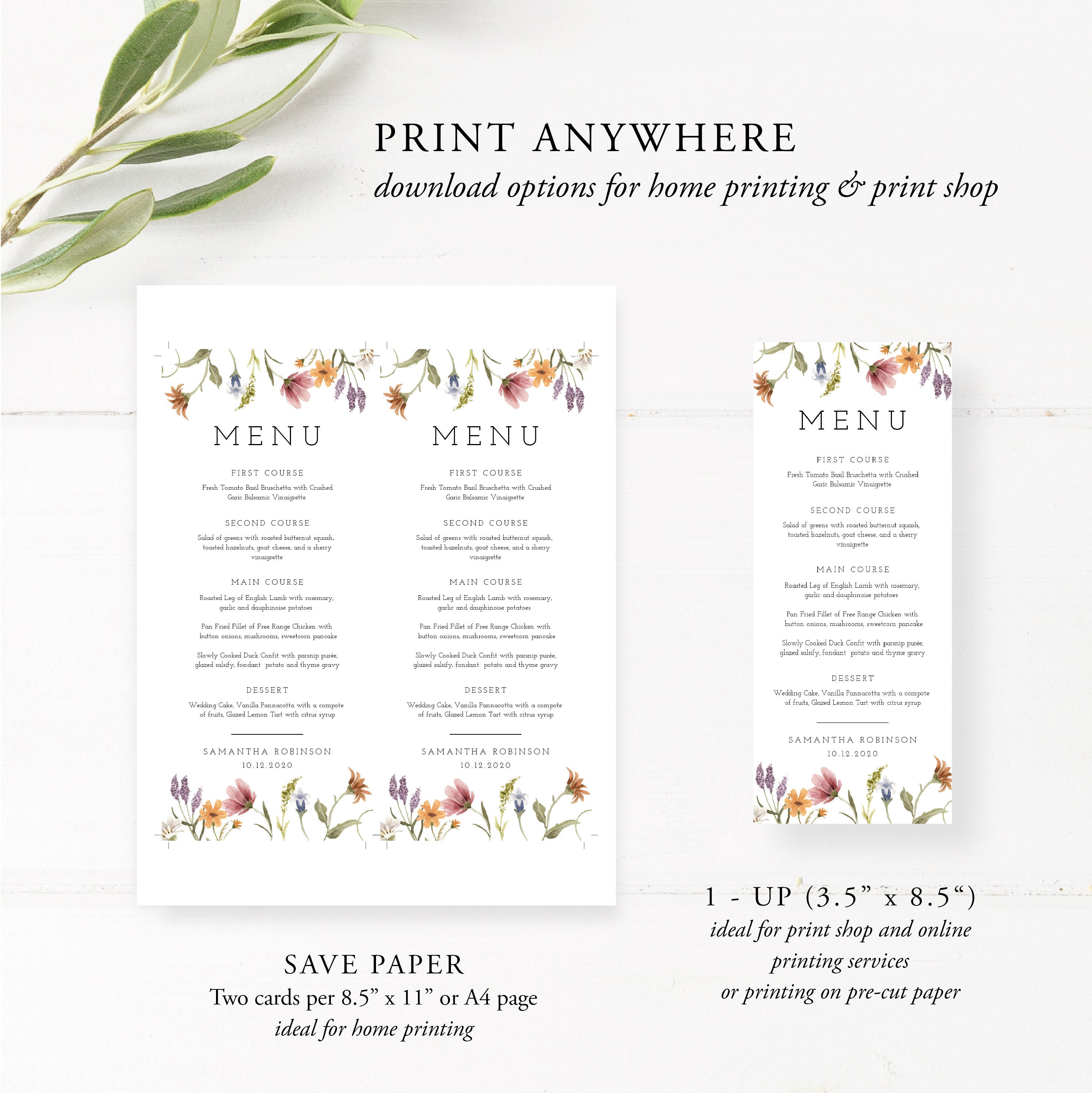 Wildflower Menu Template Sunflower Bridal Boho Bohemian - Etsy