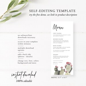 Cactus Menu Template, Cactus Wedding Menu, Desert Wedding Menu, Modern ...