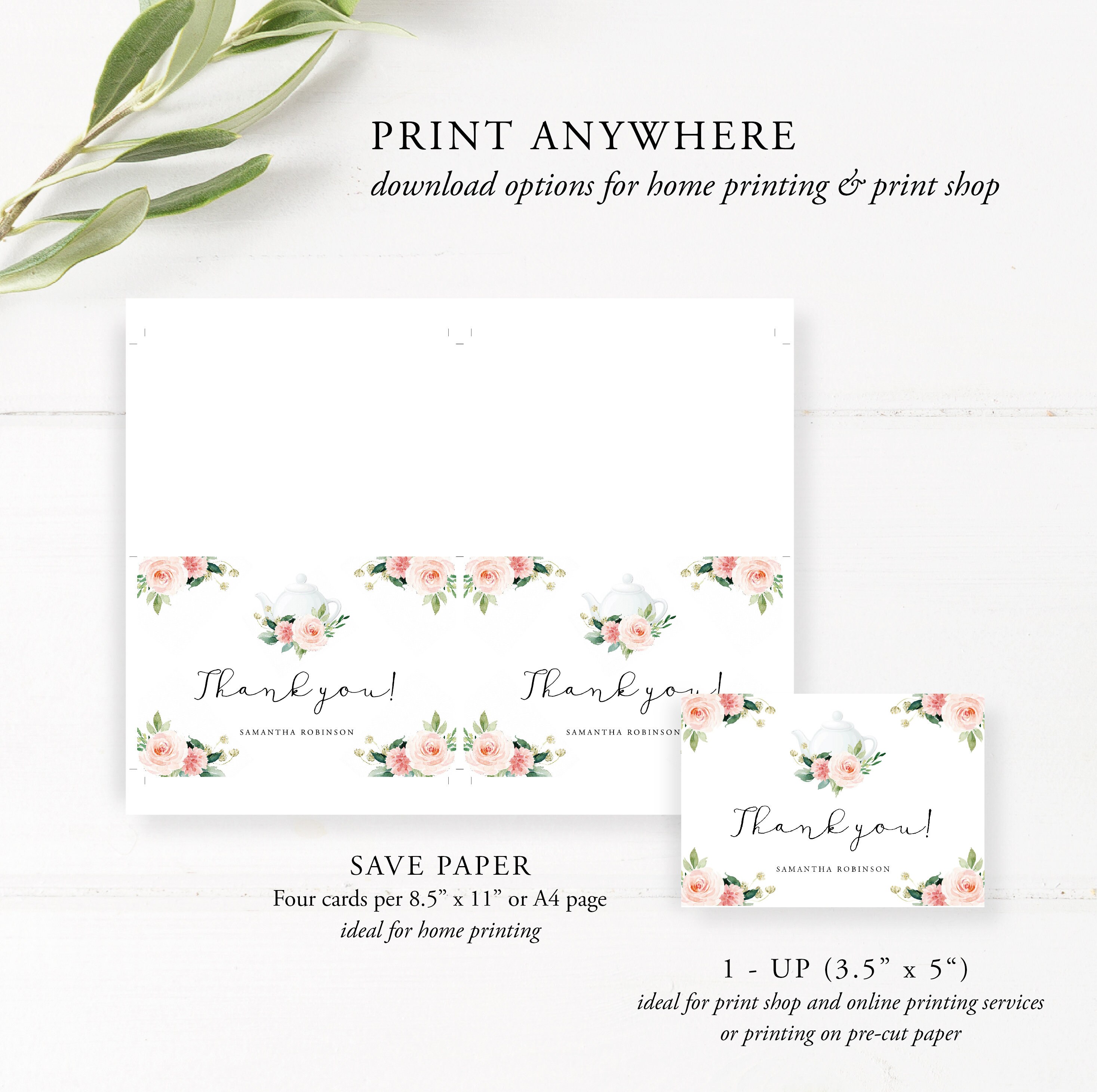 Tea Thank You Card Template Tea Bridal Shower Thank You | Etsy