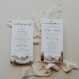 Mountain Wedding Program Template, Pine Wedding Program, Rustic Wedding Program, Lake Printable ...