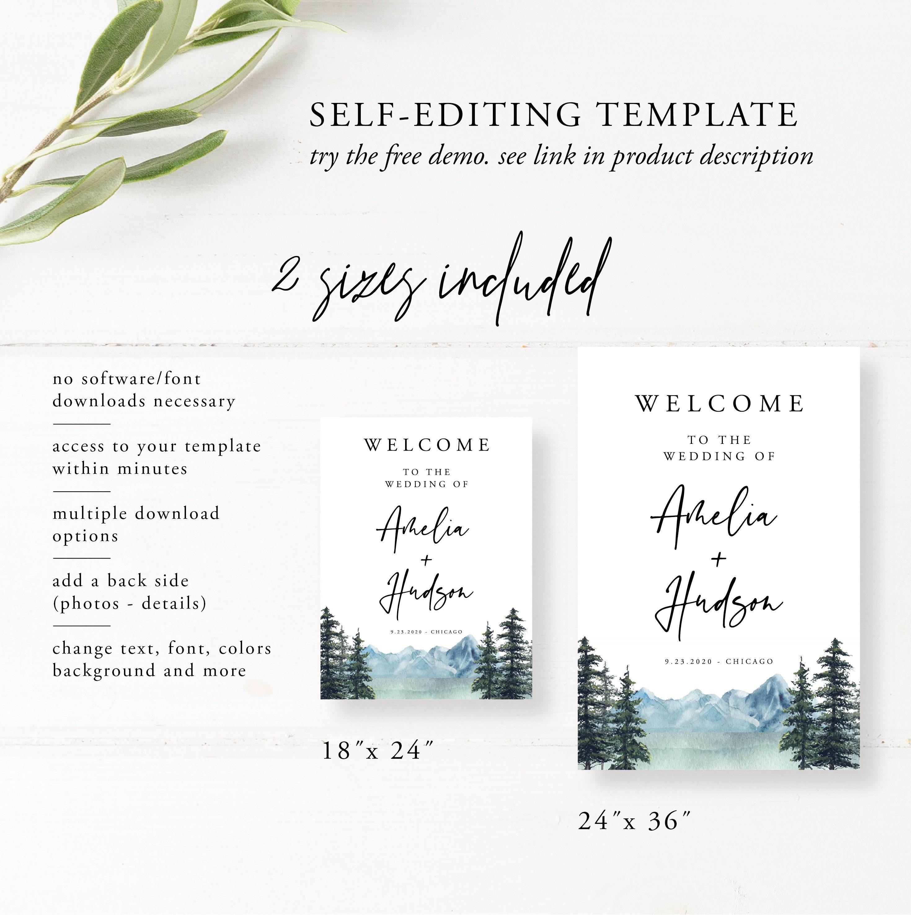 Mountain Welcome Sign Lake Printable Wedding Rustic Pine | Etsy