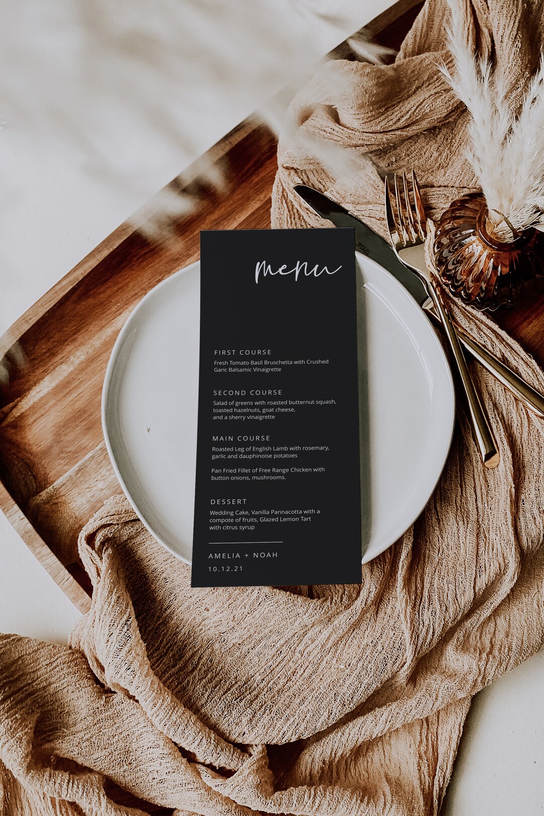 Black Menu Template, Black Wedding Menu, Modern Menu, Printable Wedding ...