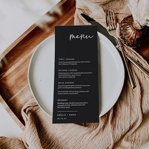 Black Menu Template, Black Wedding Menu, Modern Menu, Printable Wedding ...