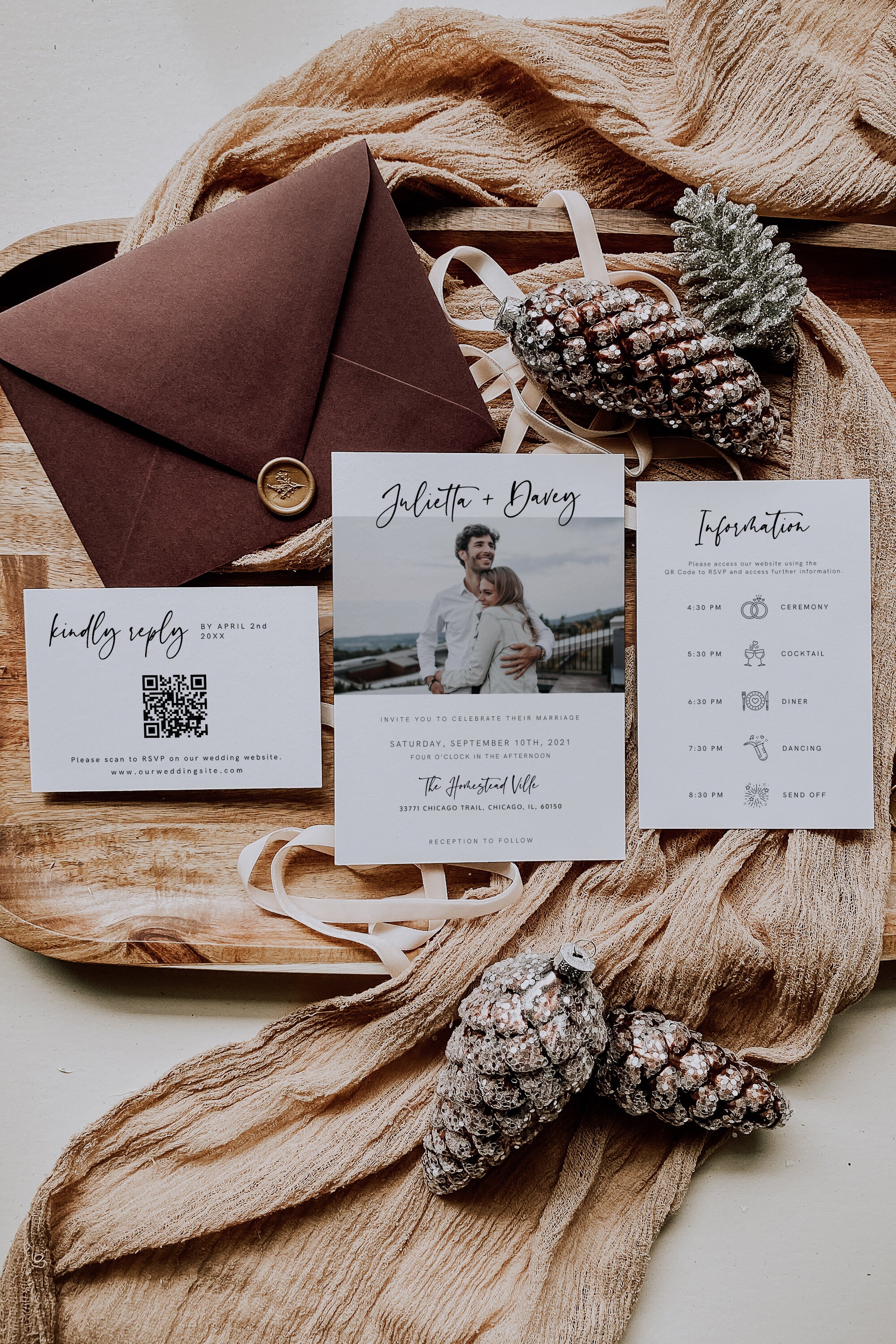 QR Code Modern Wedding Invitation Suite Digital Rsvp Photo - Etsy