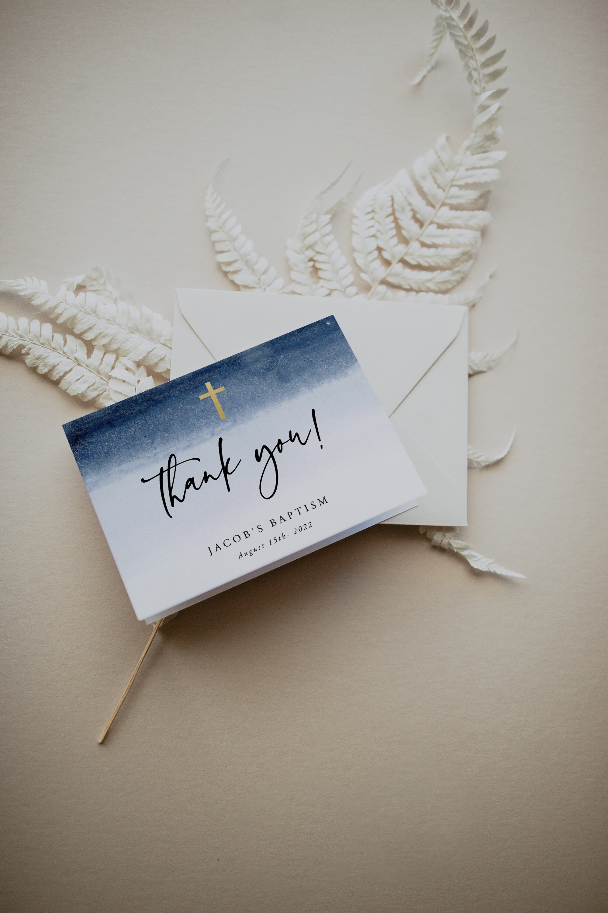 Baptism Thank You Card, Blue Baptism, Baptism Thank You, Christening ...