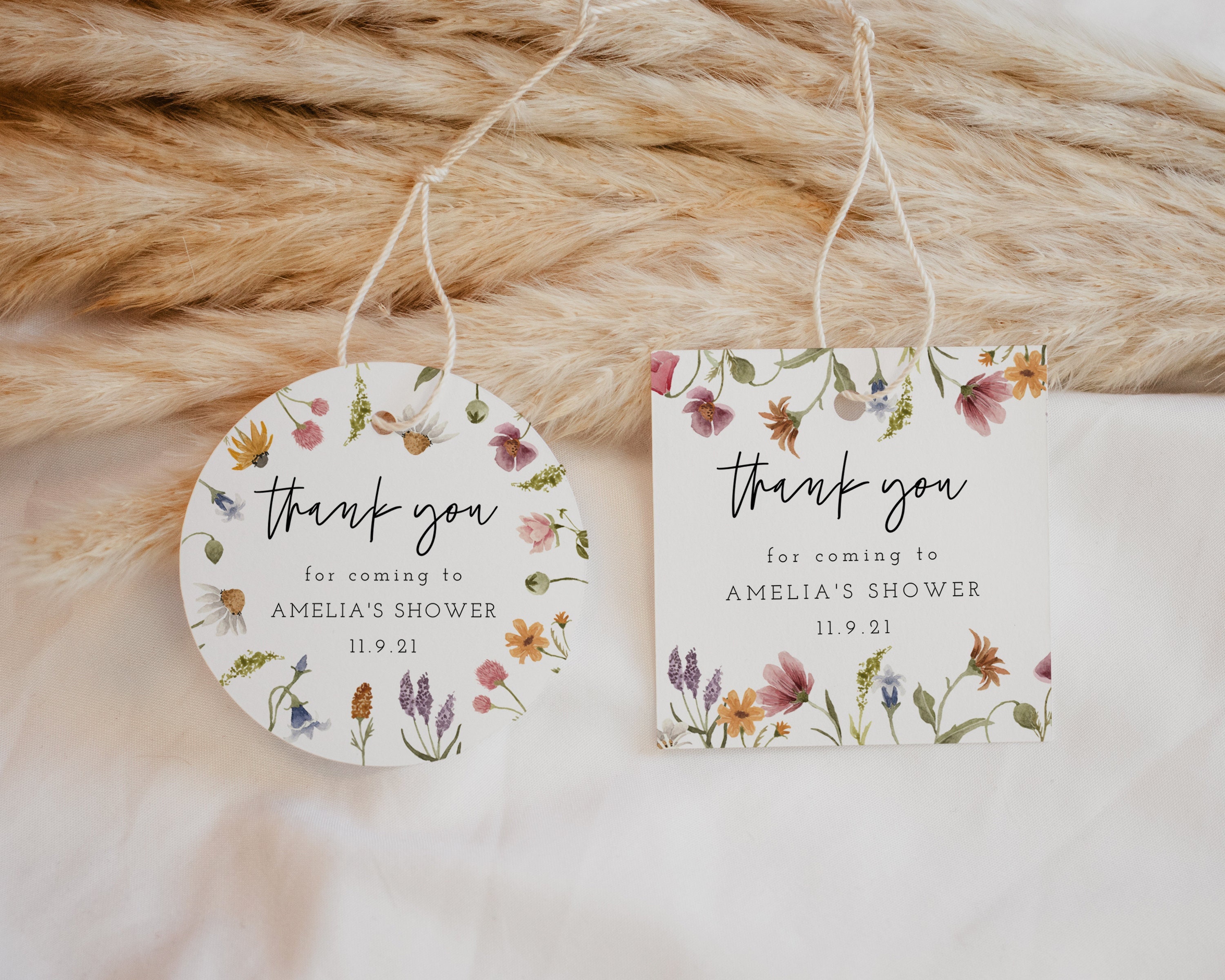 Round Favor Tag Template, Wildflower Round Tag Square Tag, Wildflower ...