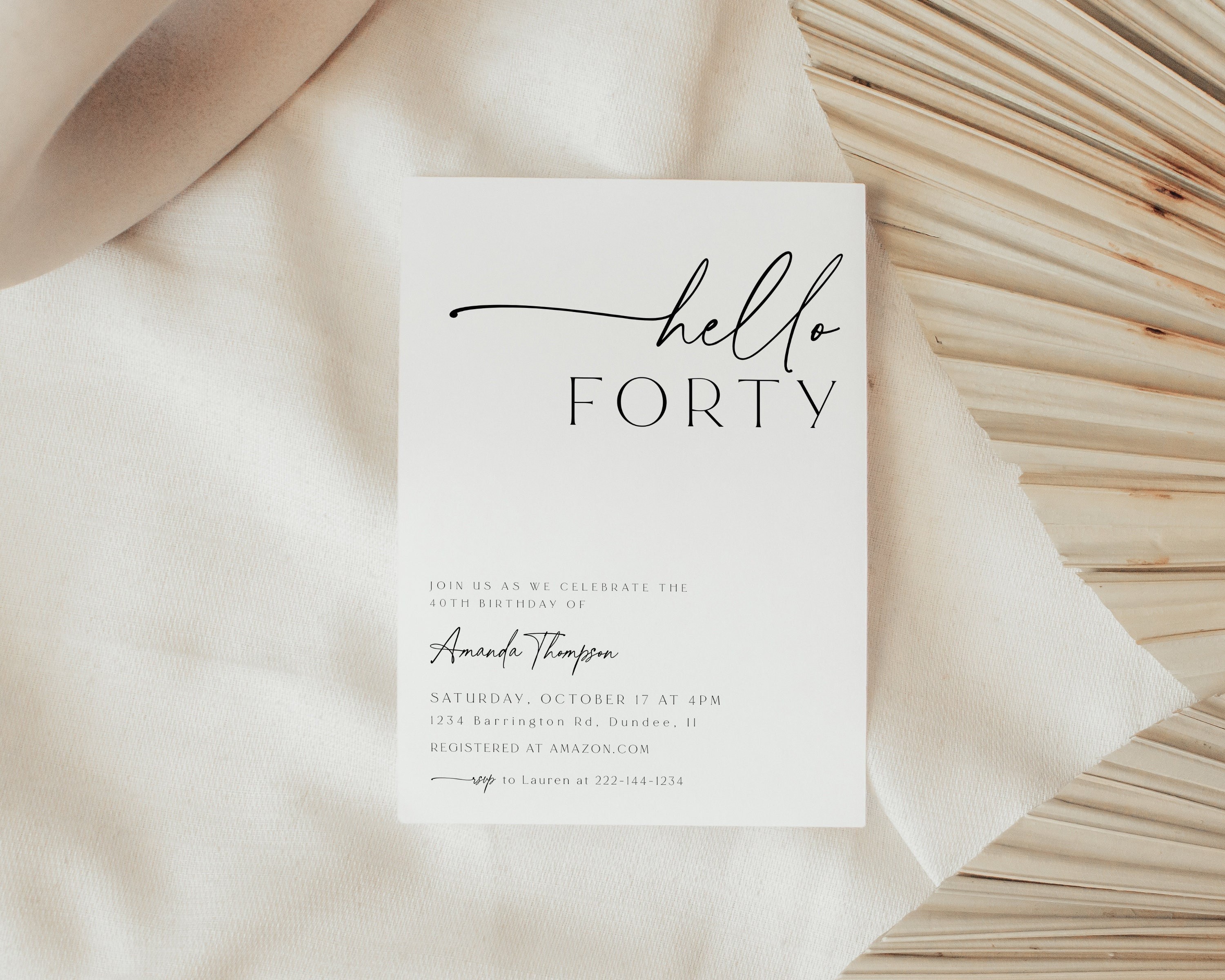 Hello Forty Birthday Invitation Template Adult Birthday - Etsy Australia