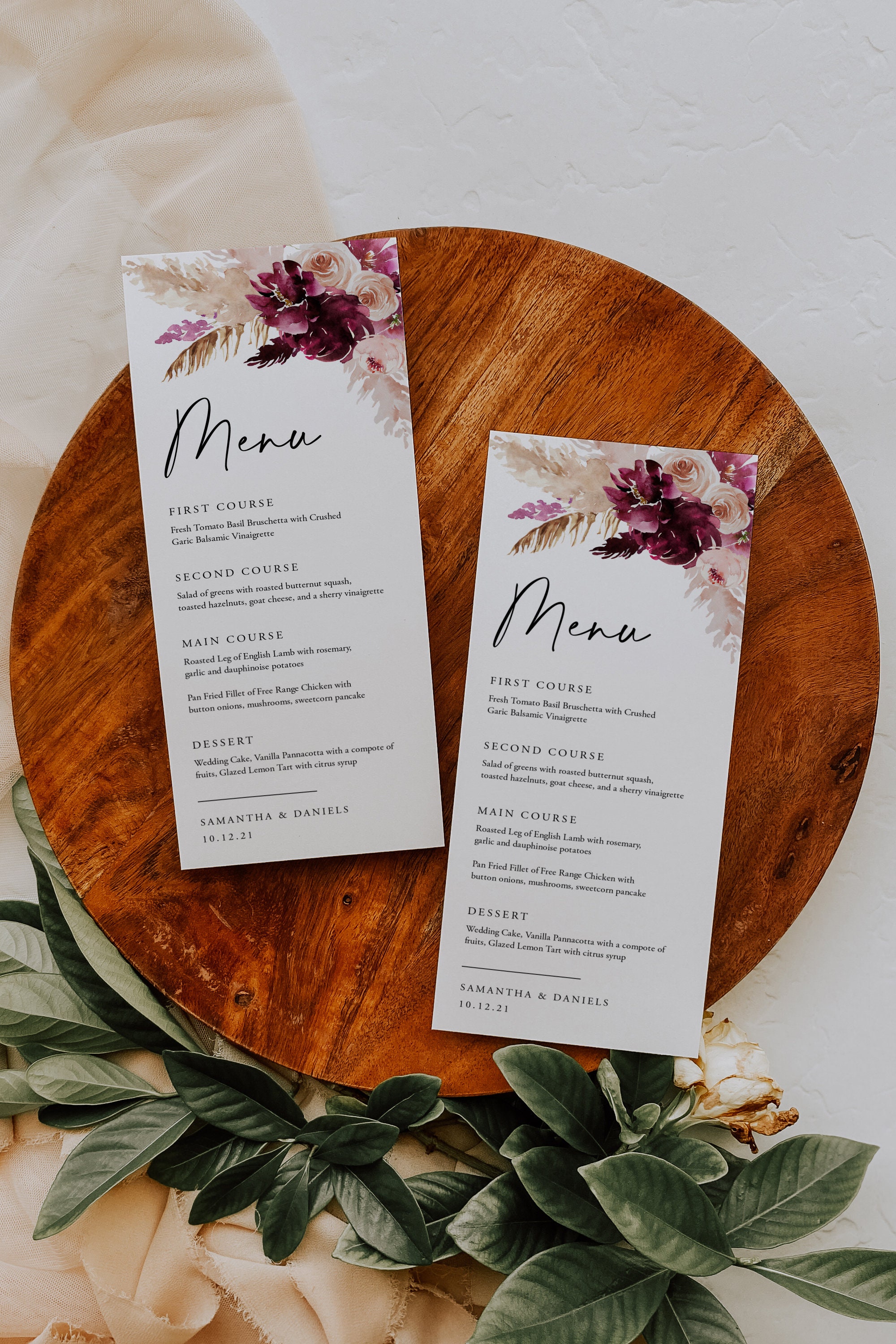 Pampas Menu Template Burgundy Pampas Grass Boho Bohemian | Etsy