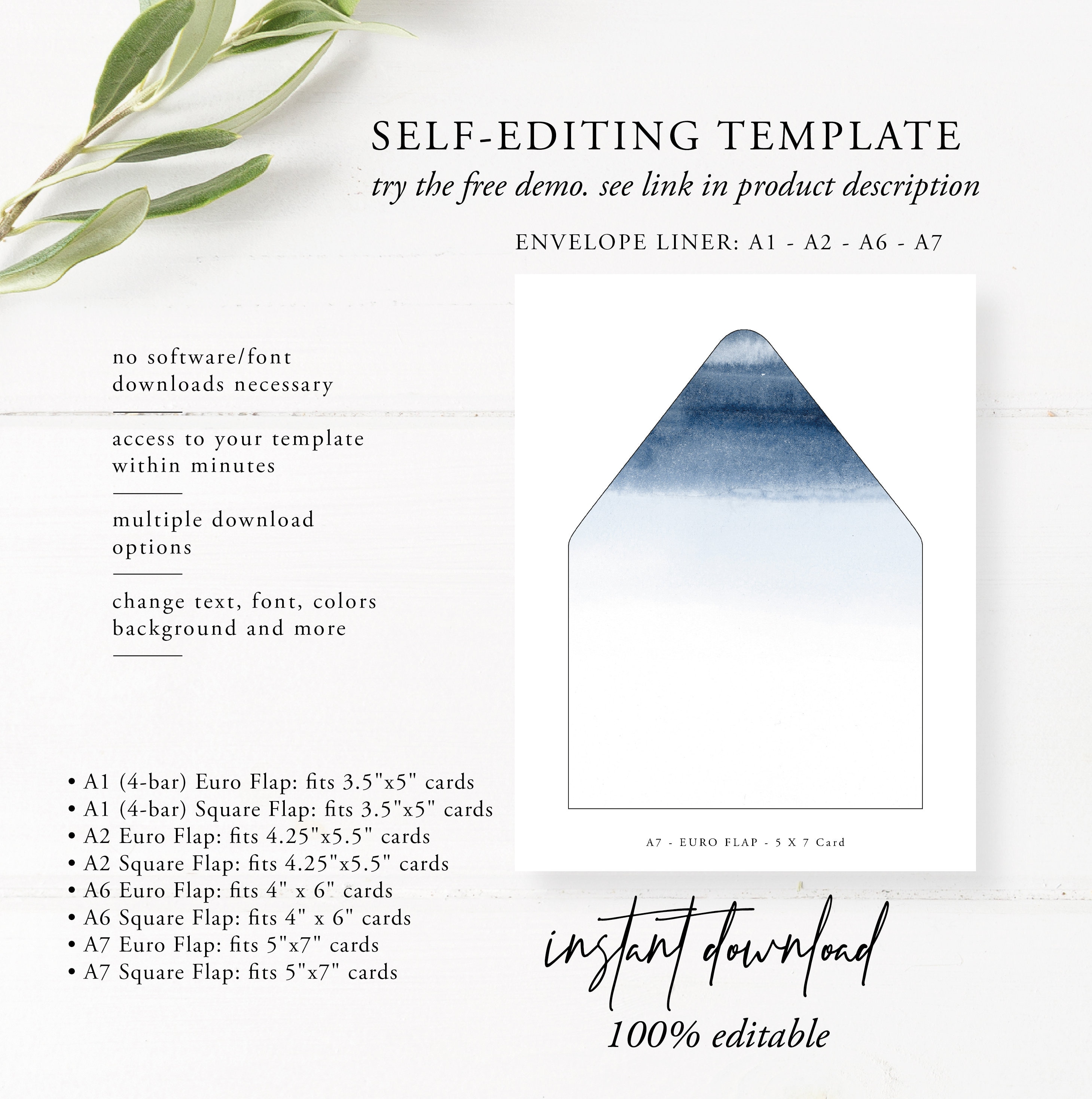 Envelope Liner Template Printable Blue Watercolor Envelope - Etsy
