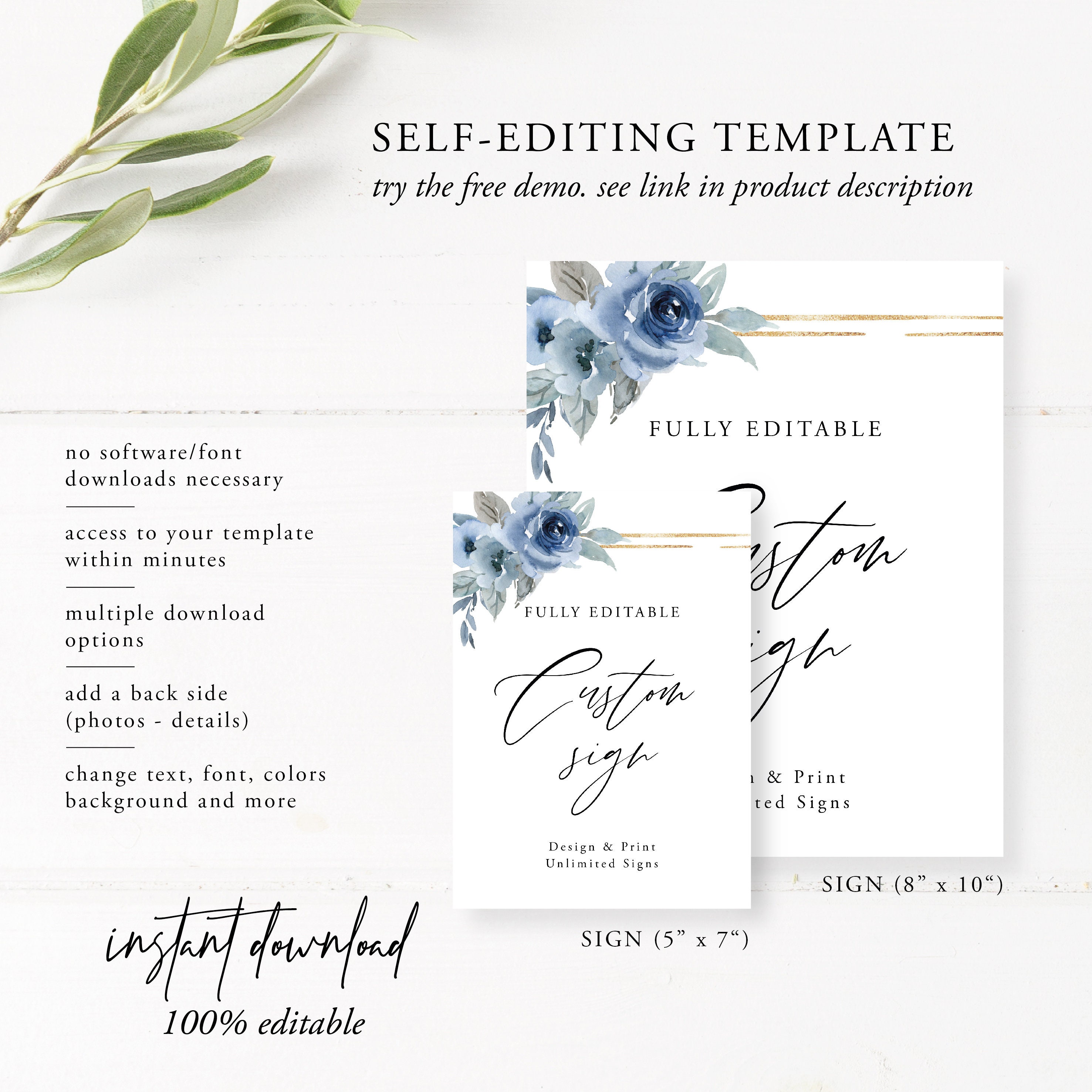 Dusty Blue Custom Sign Template, Dusty Blue Wedding or Bridal Shower ...