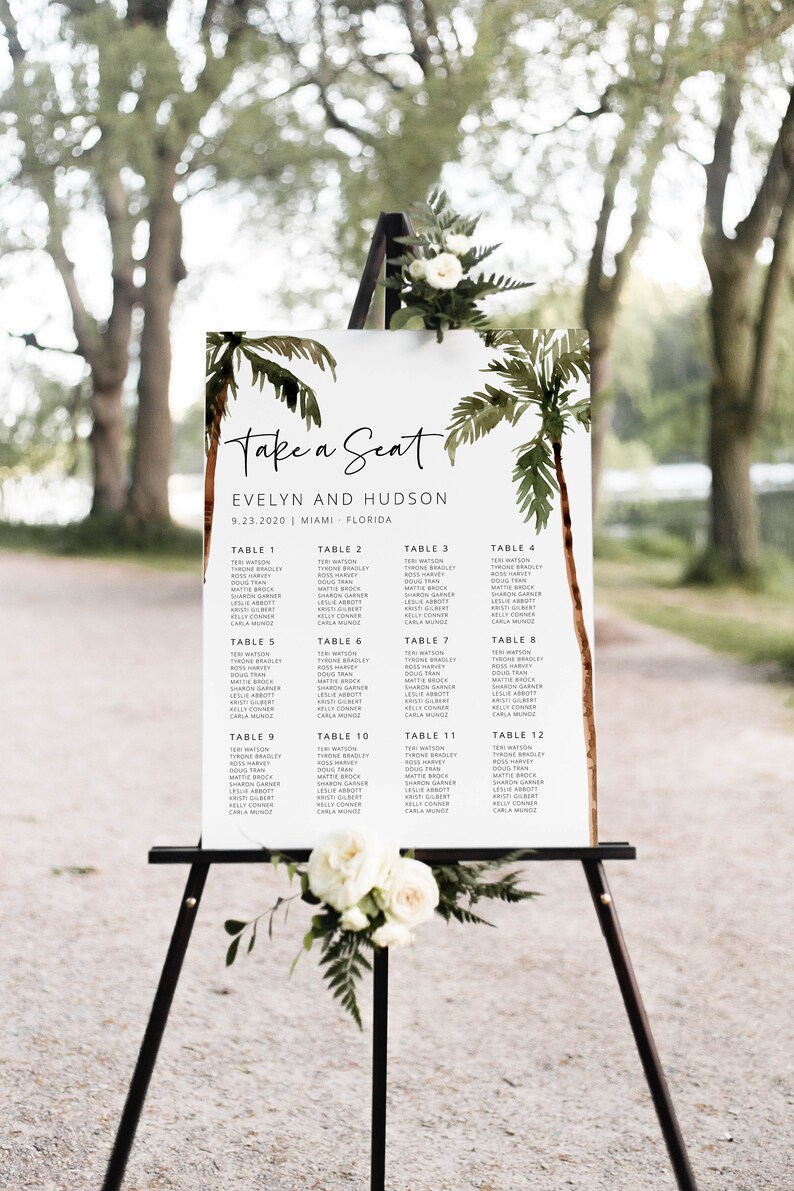 Palm Tree Seating Chart Poster Minimal Printable Wedding | Etsy