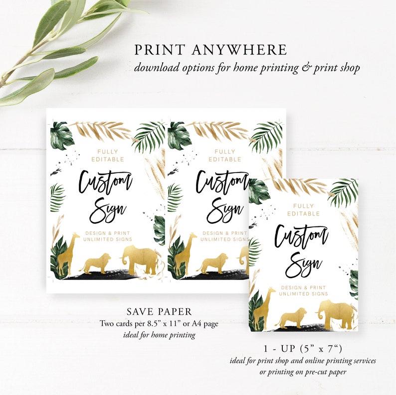 Safari Custom Sign Template Safari Baby Shower Table Sign - Etsy