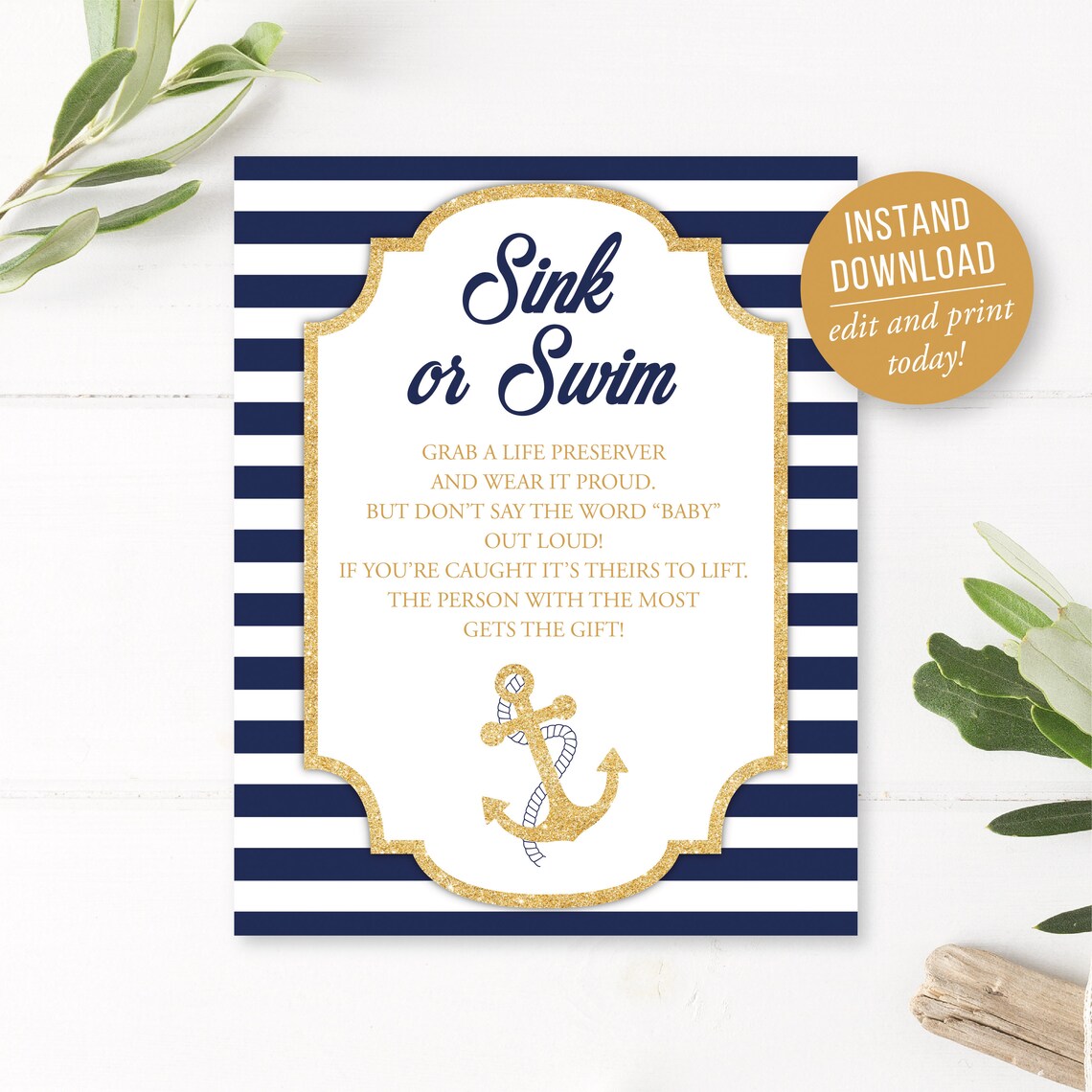 Sink or Swim Sign Baby Shower Nautical Baby Shower Boy Dont | Etsy