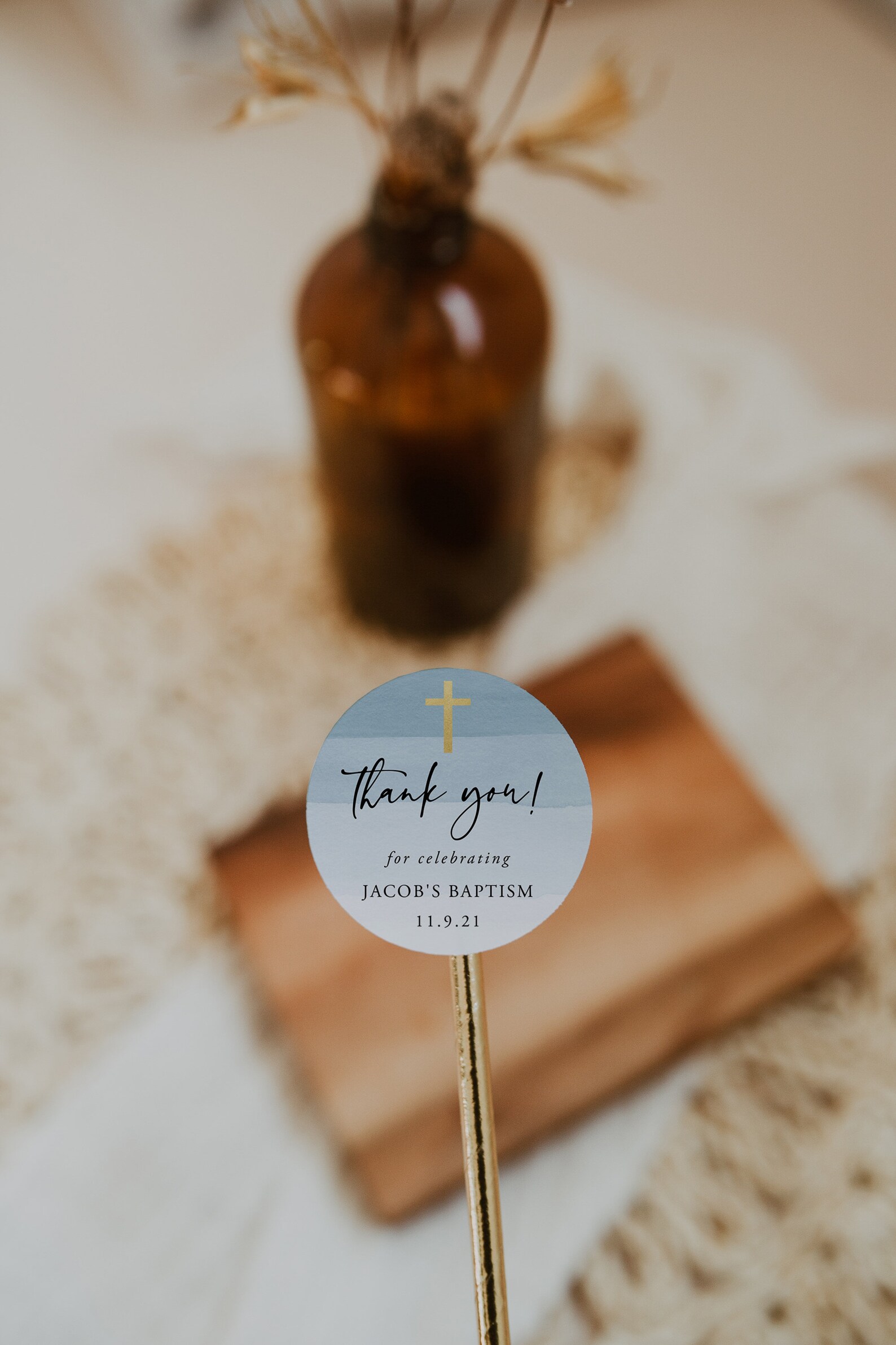 Round Baptism Favor Tag Template, Light Blue Watercolor (digital ...