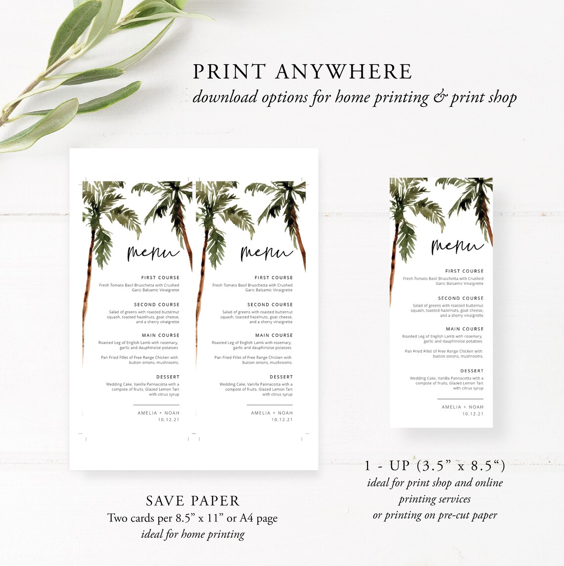 Palm Tree Menu Template Tropical Wedding Menu Beach Wedding | Etsy