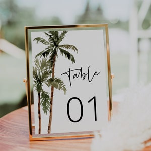 Palm Tree Table Number Card Template, Tropical Wedding Table Number ...