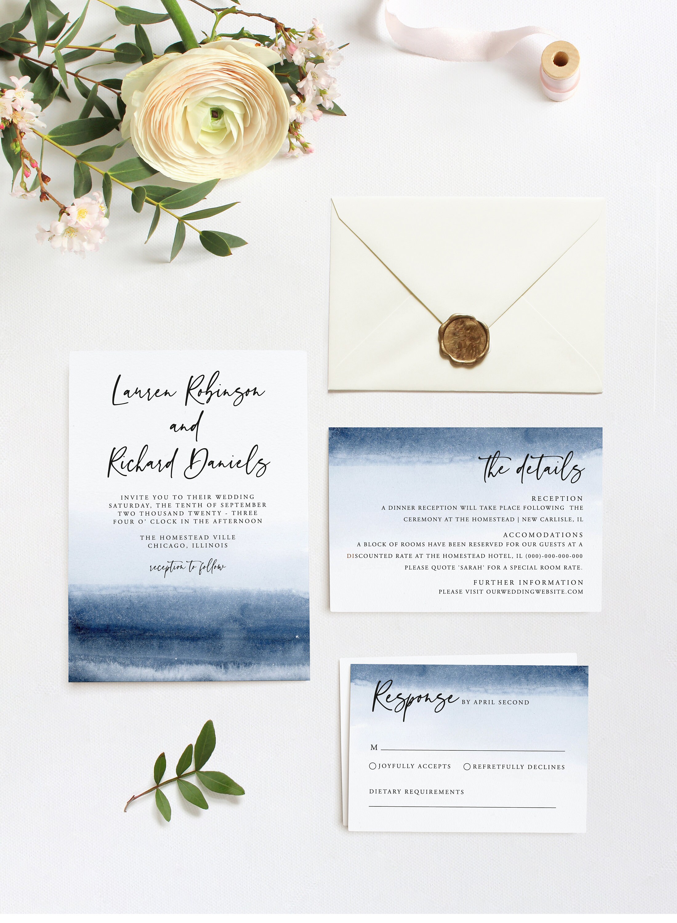 Watercolor Wedding Invitation Set Destination Theme Modern - Etsy