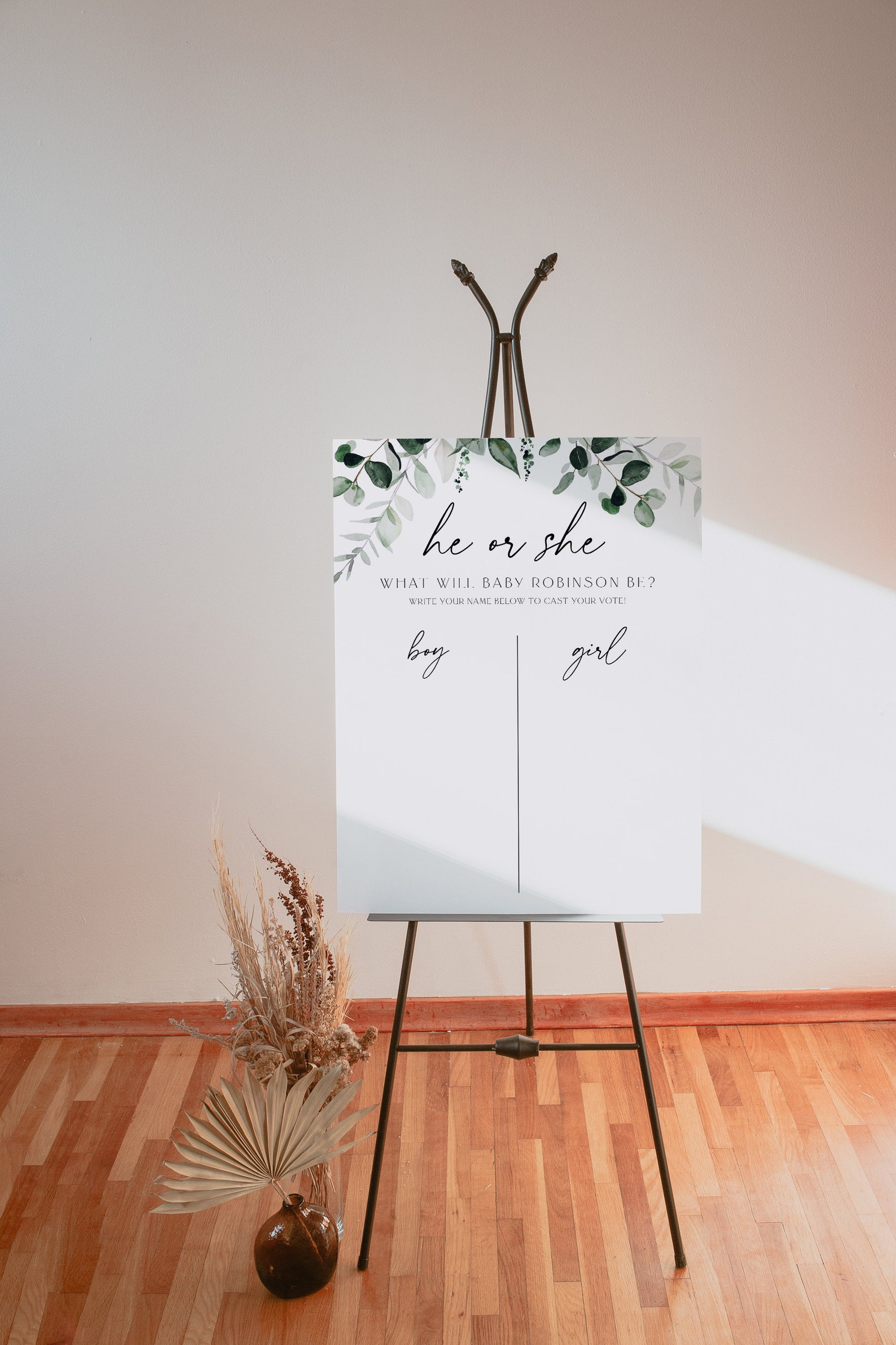 He or She What Will Baby Be Sign Gender Guess Board Greenery - Etsy