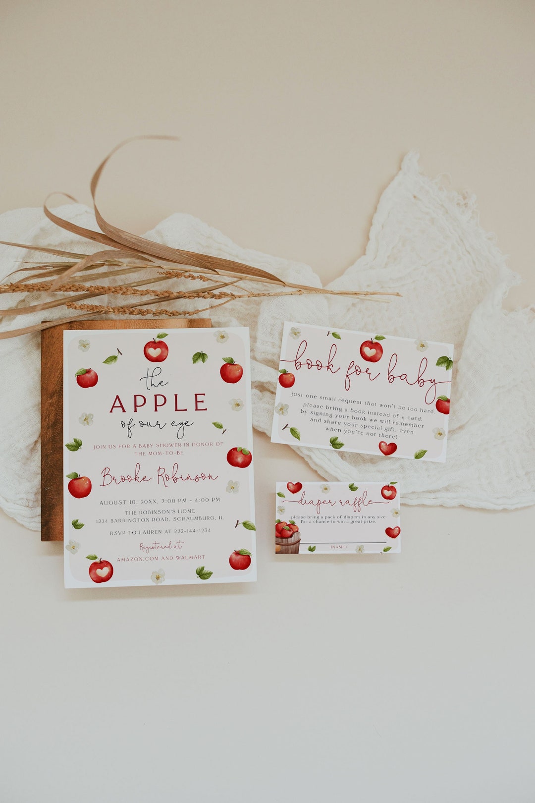 Apple of Our Eye Baby Shower Invitation Set Template, Apple Baby Shower ...