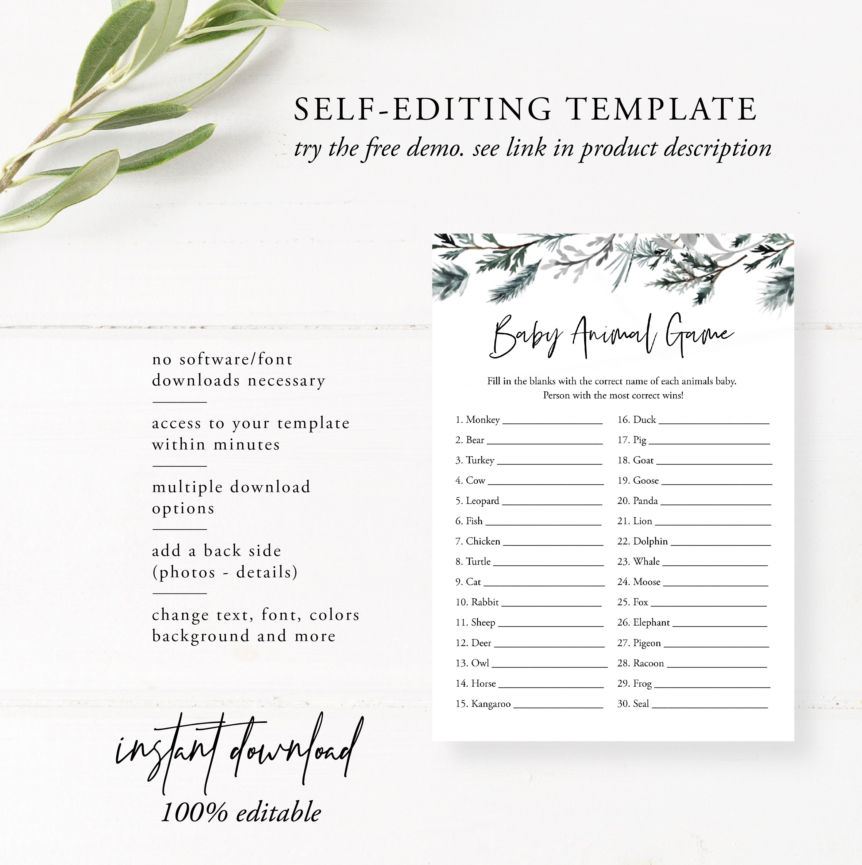 Baby Animal Game Winter Baby Shower Game Animal Game Winter - Etsy