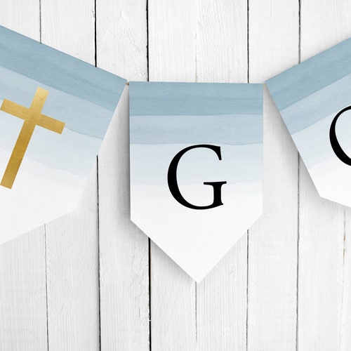 Baptism Banner Template Light Blue Watercolor Baptism Custom - Etsy