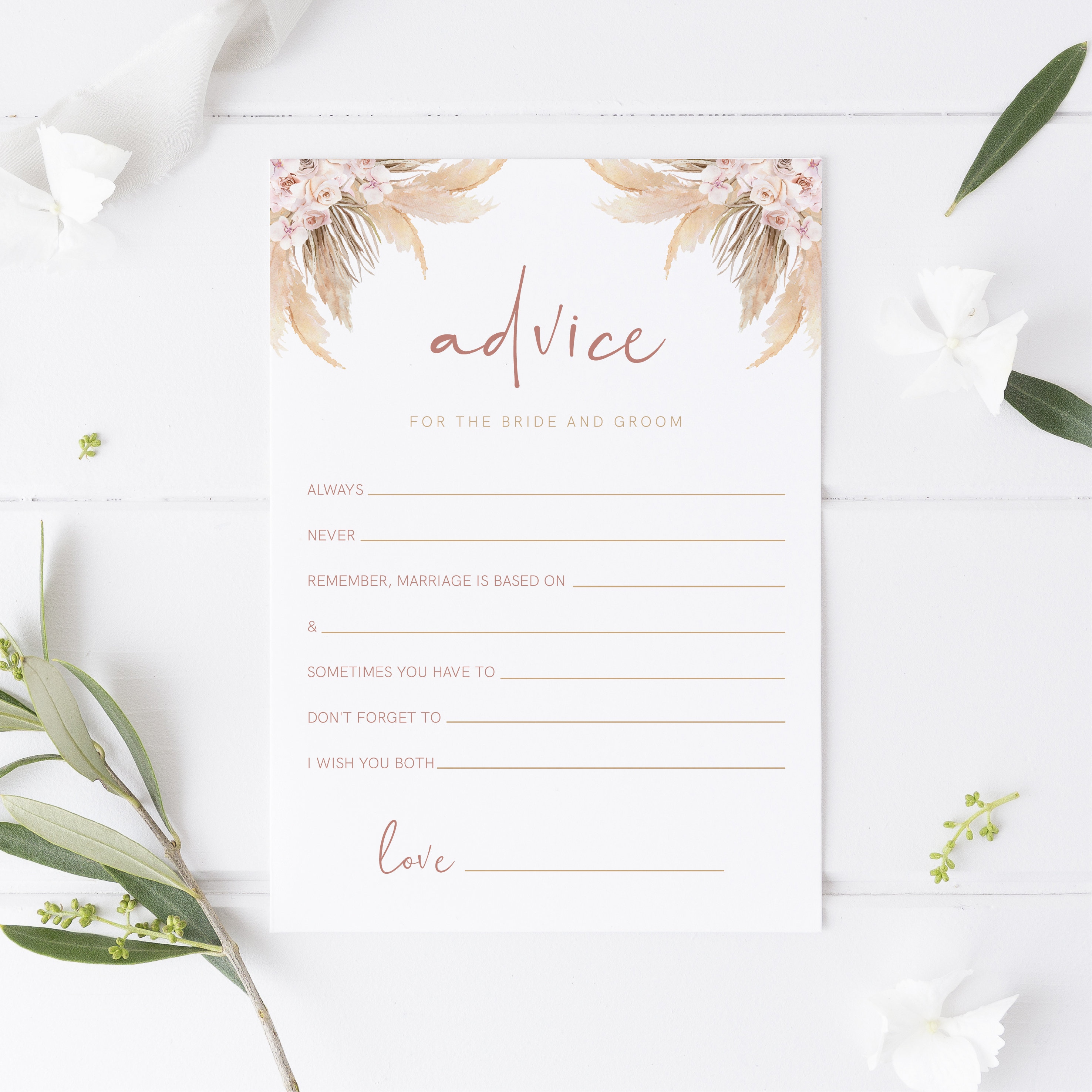 Bridal Shower Advice Card Template Editable Pampas Bridal | Etsy