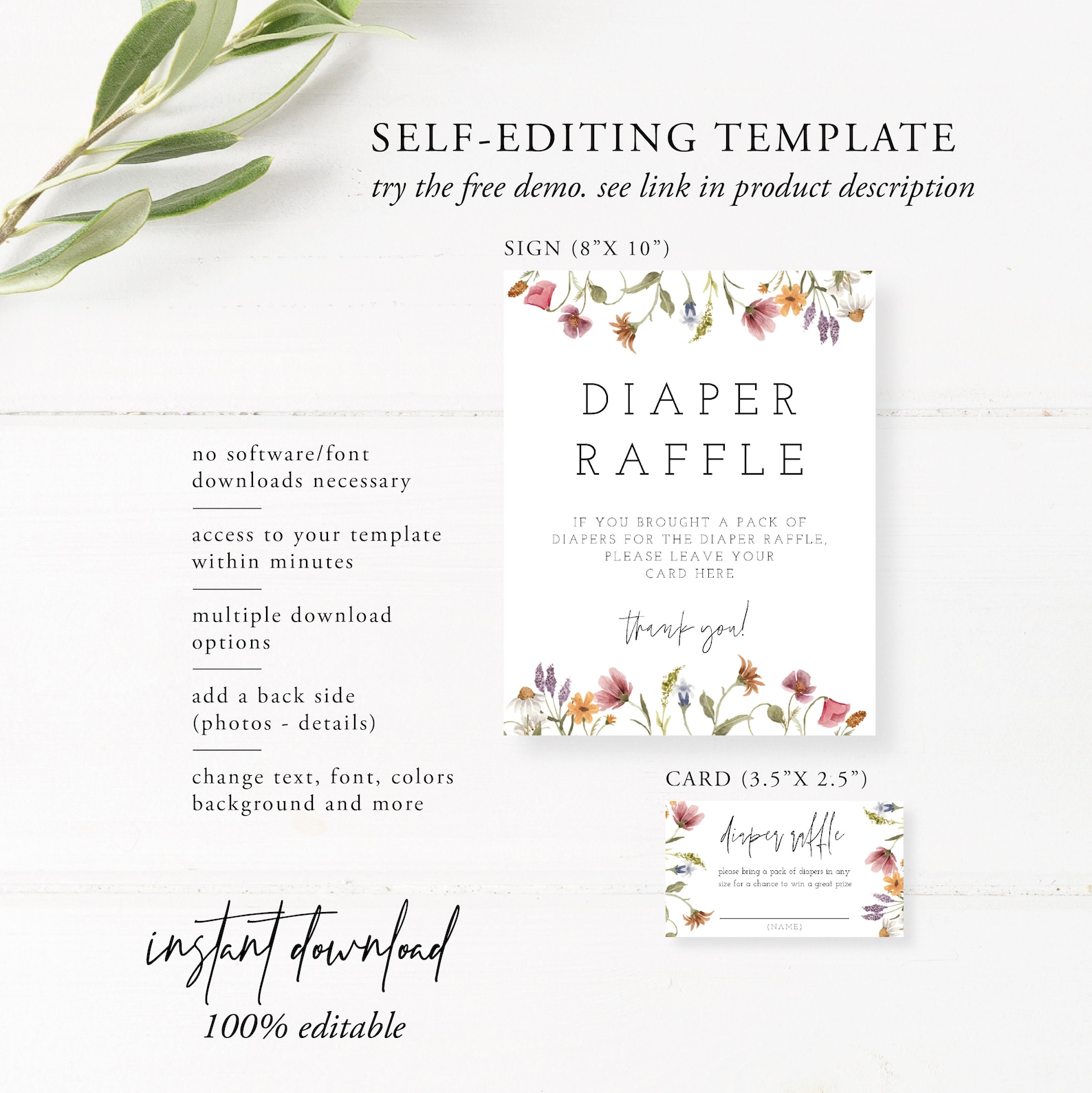 Diaper Raffle Sign Wildflower Baby Shower 8x10, Wildflower Baby Shower ...