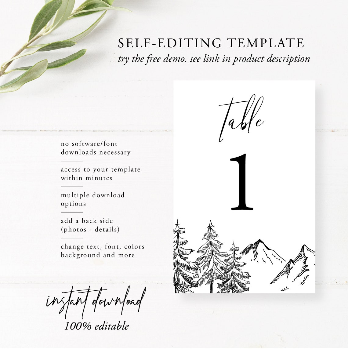 Mountain Table Number Cards Printable Mountain Pine Wedding | Etsy Canada