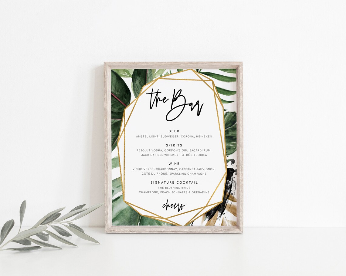 Tropical Bar Sign Template 8x10 Tropical Bar Menu | Etsy