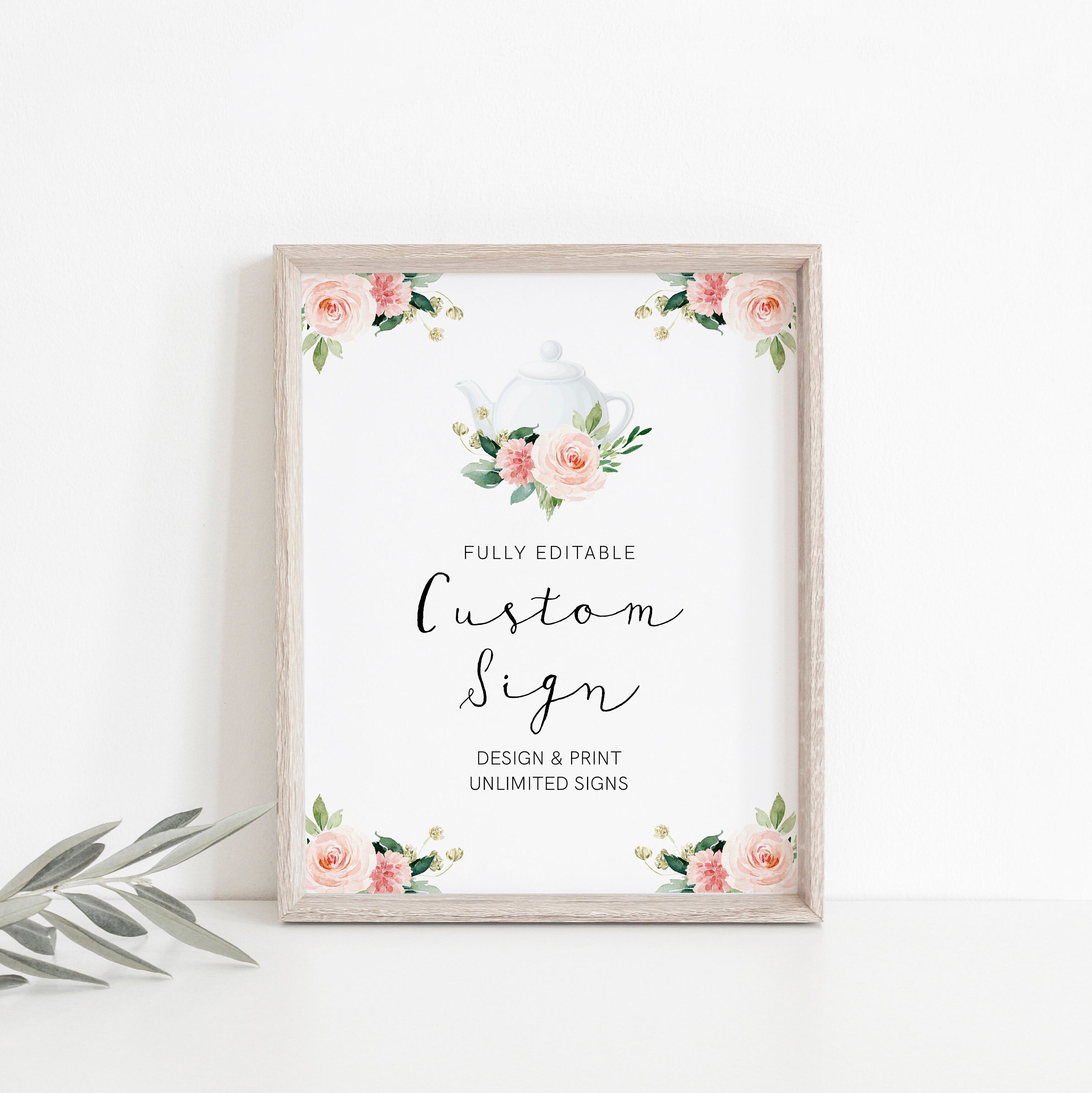 Tea Party Custom Sign Template Bridal Shower Tea Table Sign - Etsy